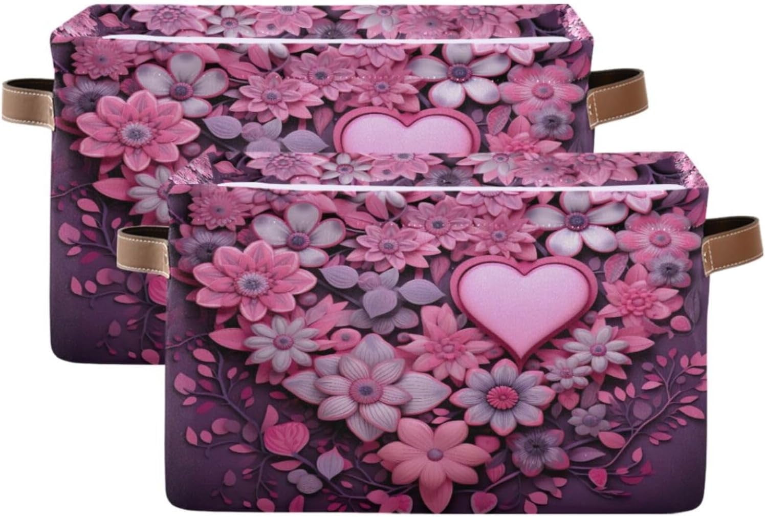 Heart and Flower Foldable Storage Basket for Shelves, Collapsible ...