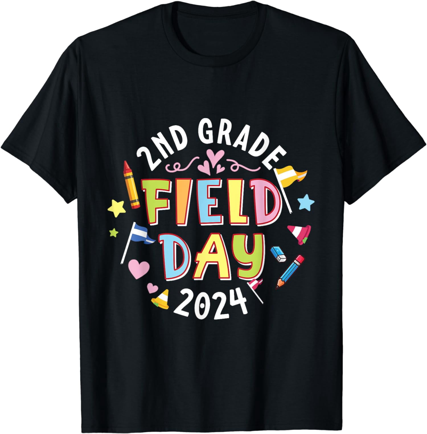 Heart Flowers Happy 2nd Grade Student Teacher Field Day 2024 T-Shirt ...