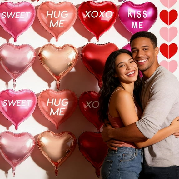 Heart Foil Balloons for Valentines Day Decorations Backdrop Love Wall ...