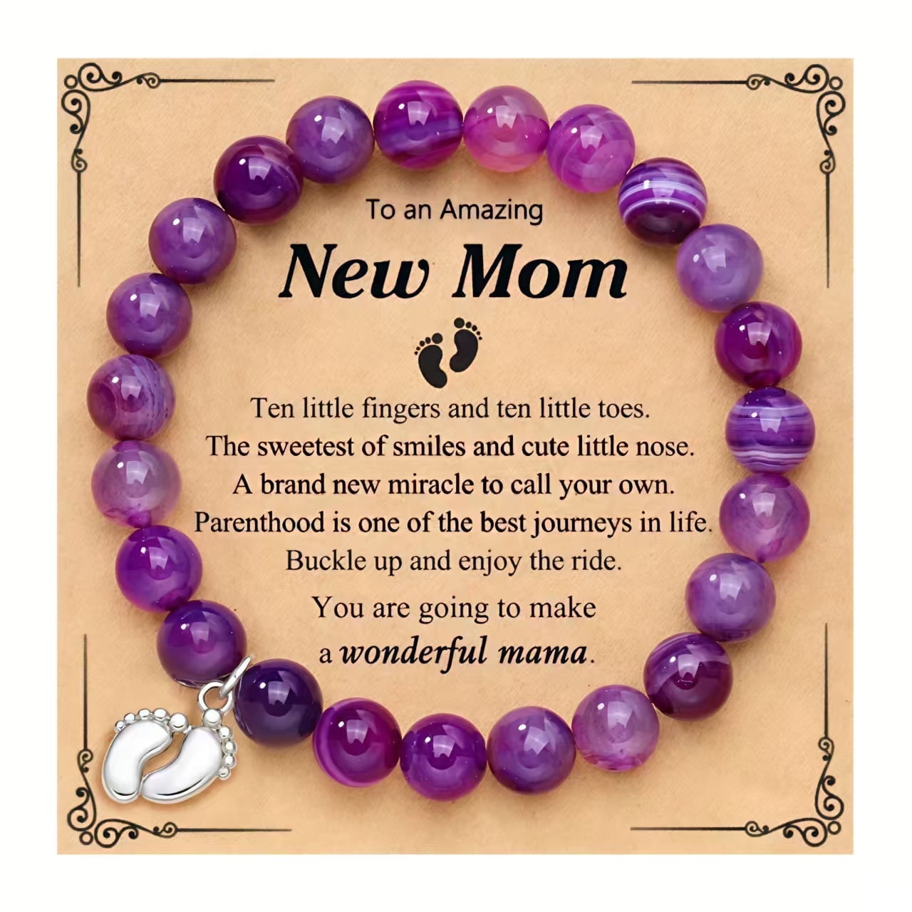 Heart Footprint Bracelet New Mom Gift Stretch Beaded Jewelry Mother's ...
