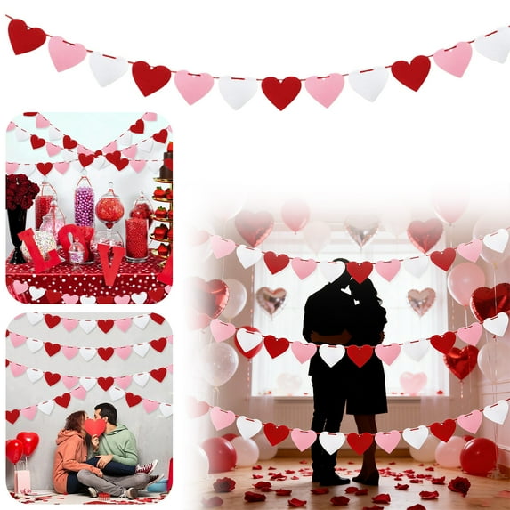 Heart Garland Banner Pre-Strung, Valentine's Day Decorations, Red ...