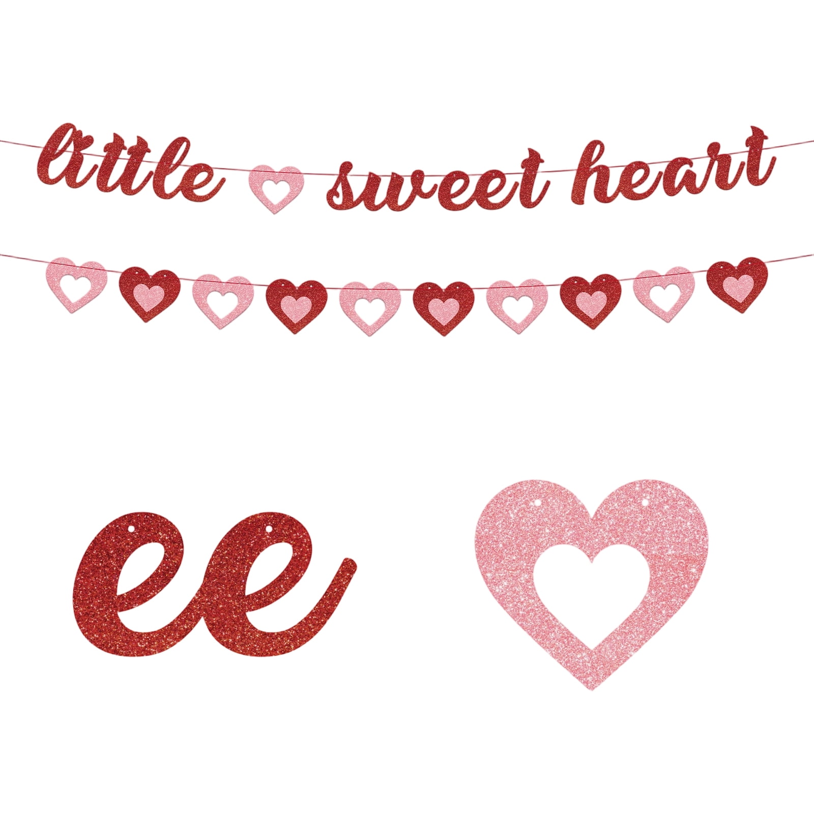 Heart Garland Banner - Pre-Strung Valentines Decorations Red Pink ...