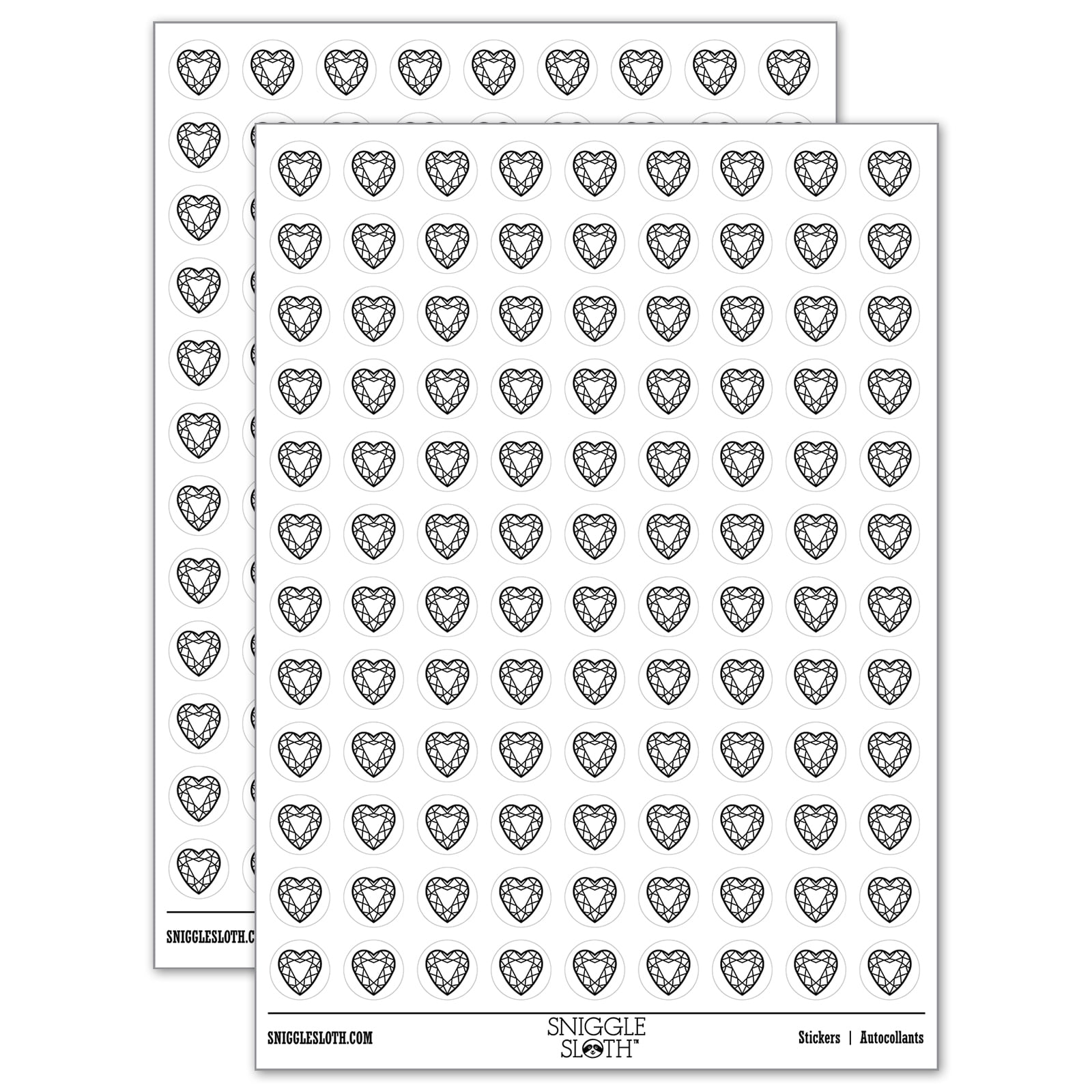 Heart Gem Cut Diamond Jewelry 200+ Round Stickers - White - Matte ...