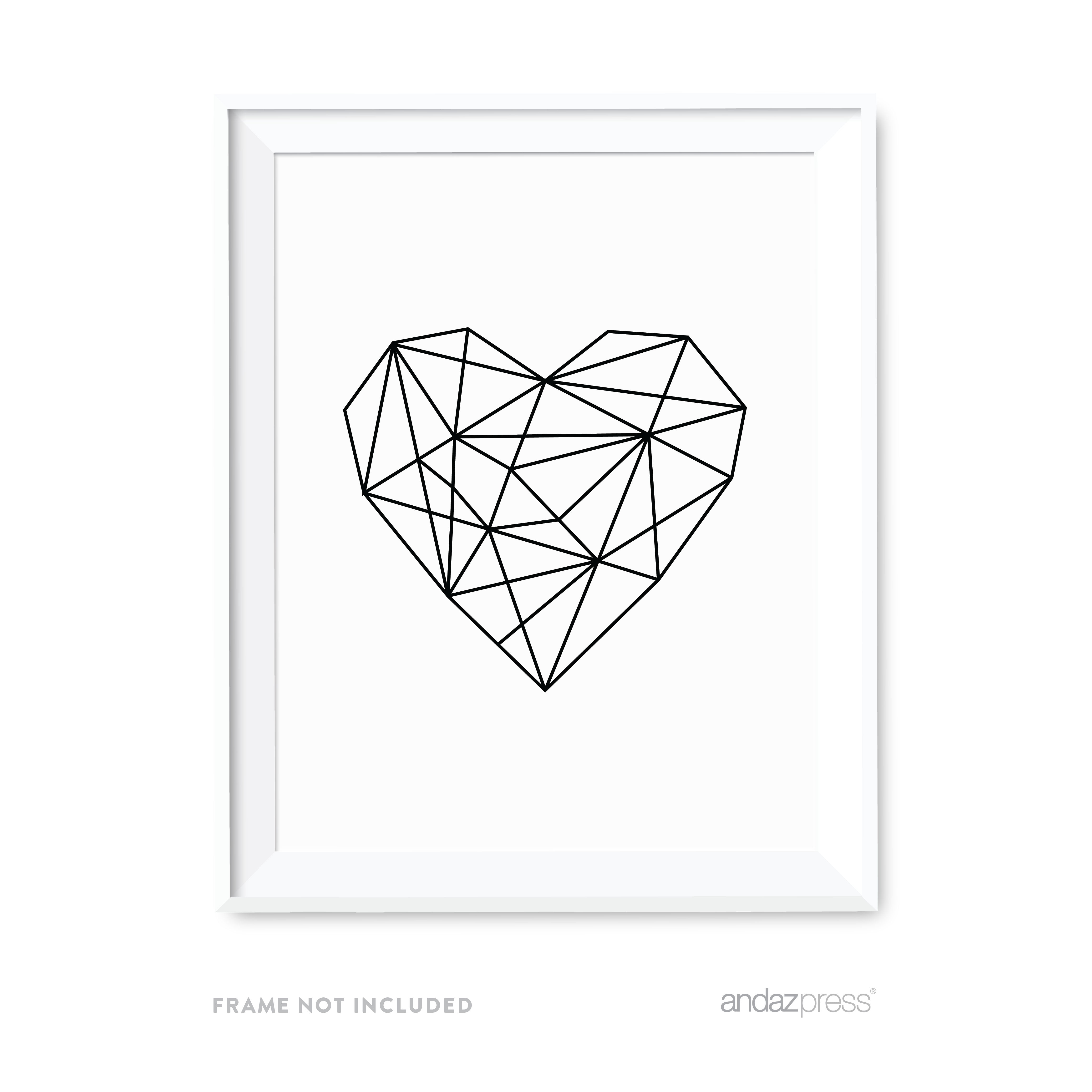 Heart Geometric Shapes Origami Wall Art Black White Minimalist Print ...