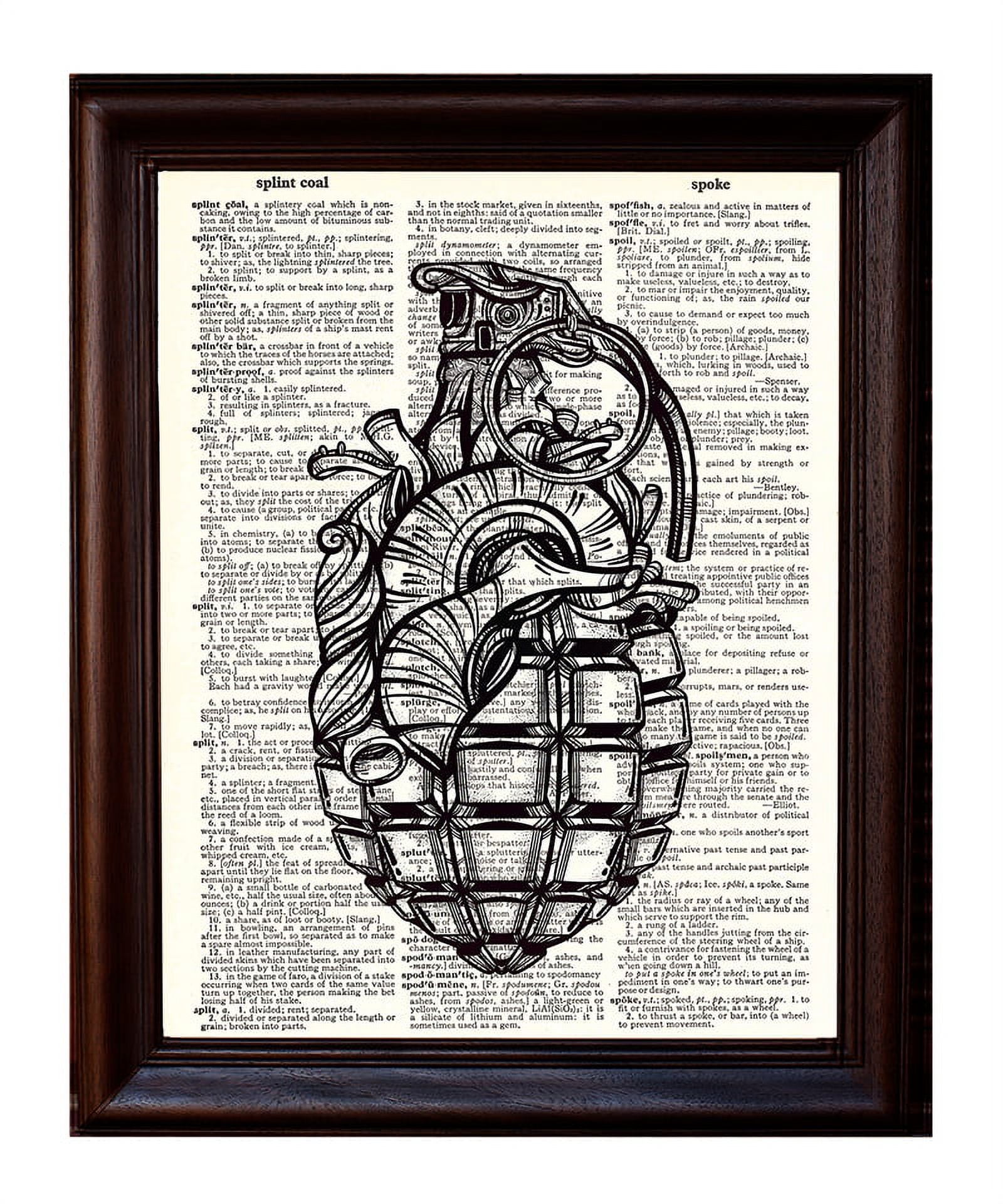 Heart Gernade - Dictionary Art Print Printed On Authentic Vintage ...