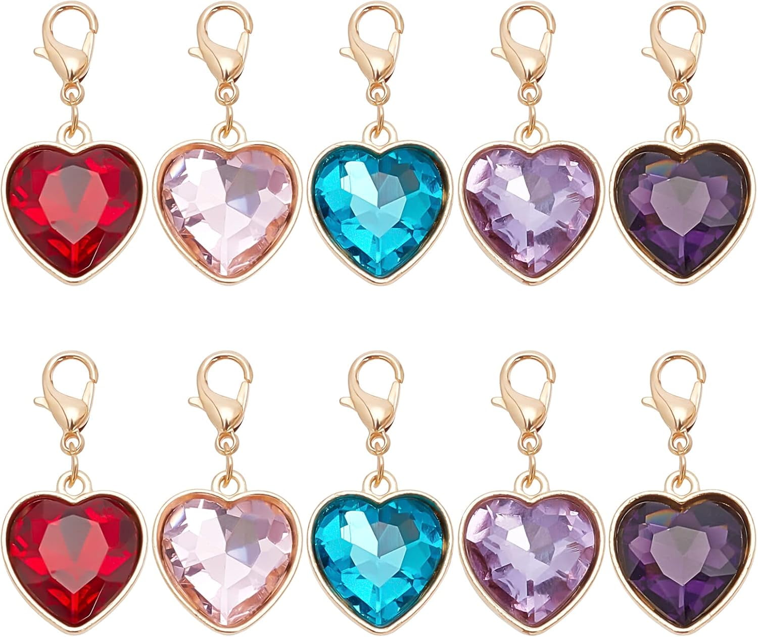 Heart Glass Keychain 5 Colors Faceted Heart Charms Crystal Dangle ...