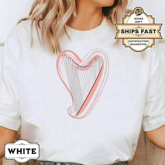 Heart Harp T-Shirt for Music Lovers, Valentines Day Gift, Romantic Tee ...