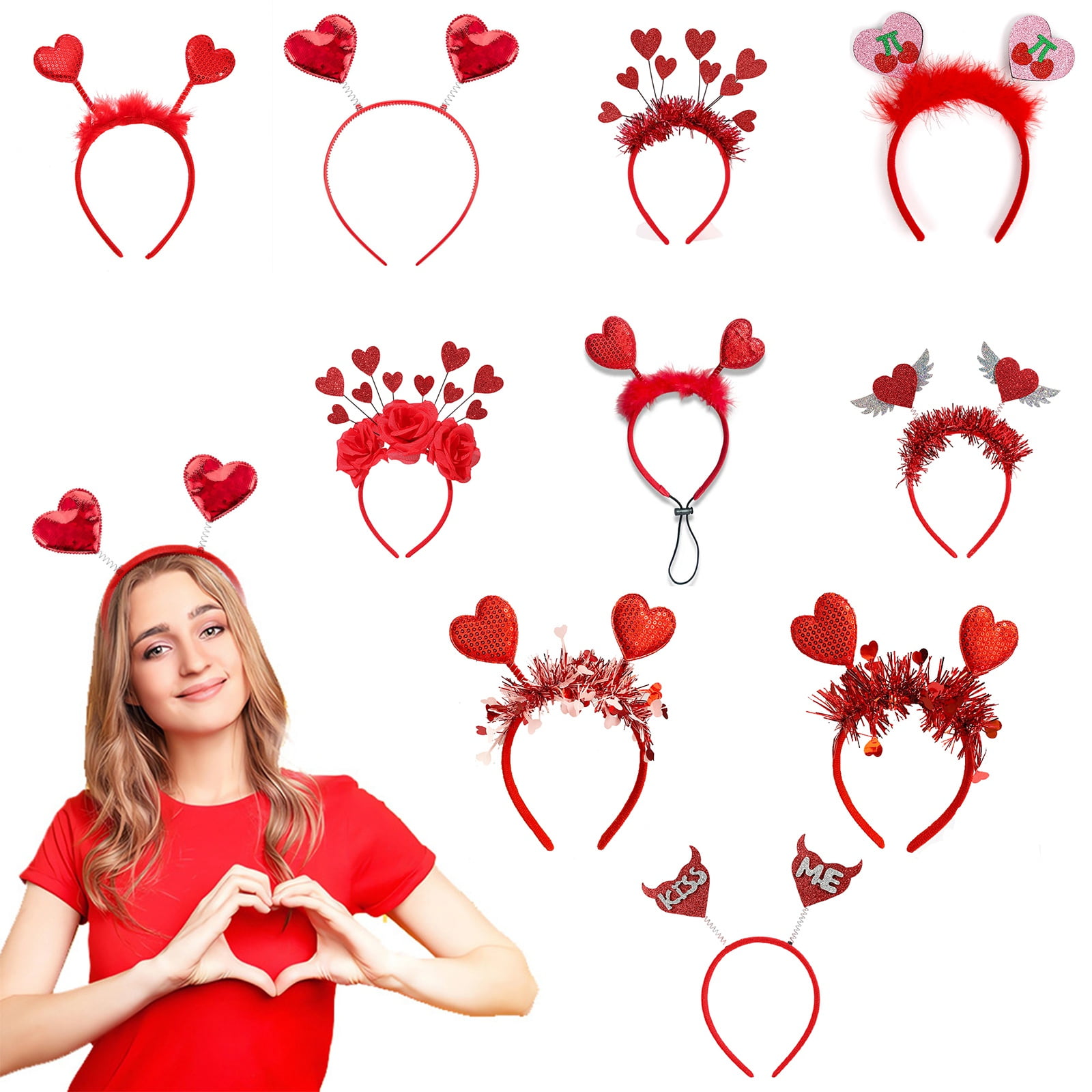 Heart Headband Red Sequin Love-shaped Head Valentine's Day Headband ...