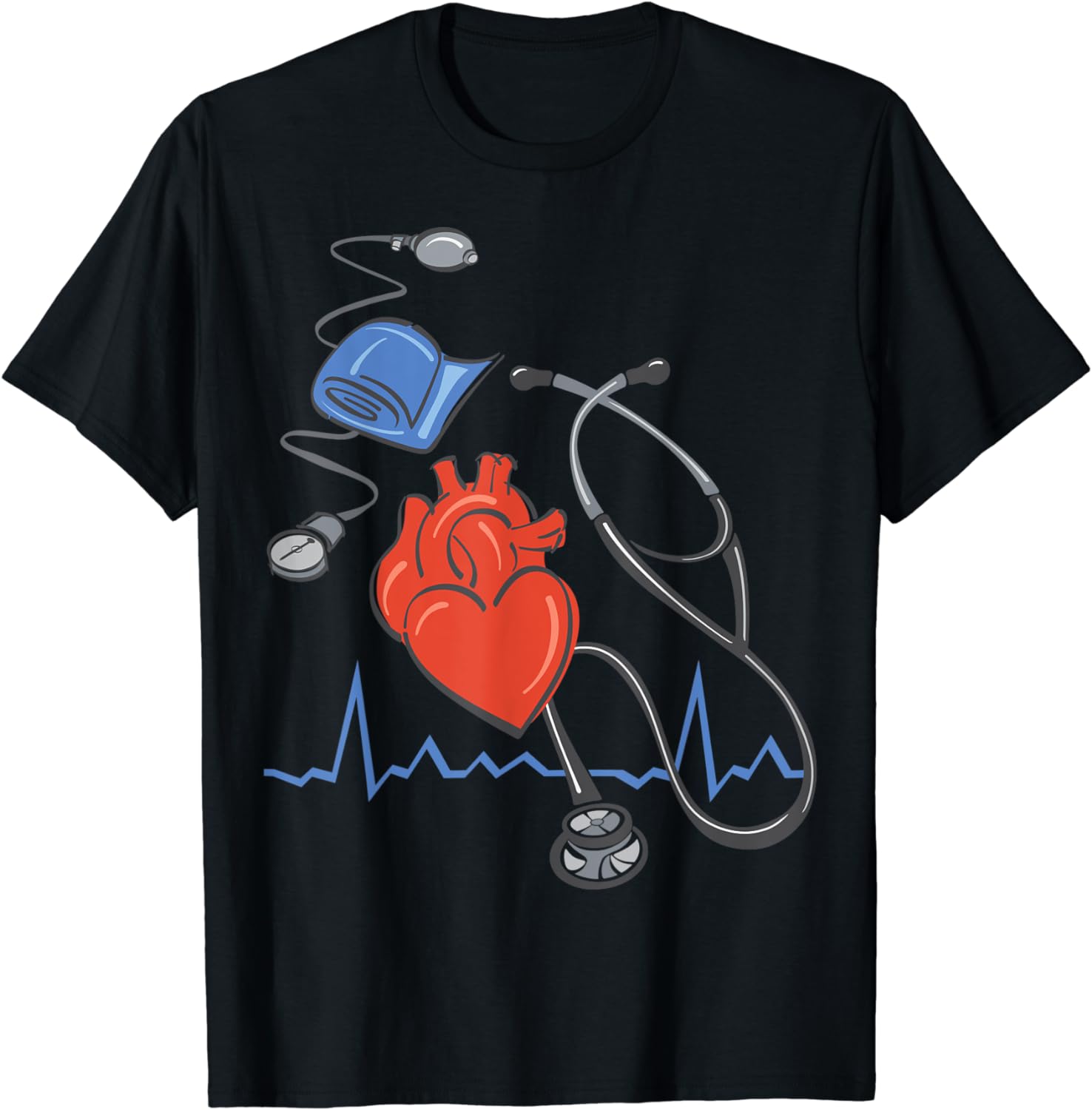 Heart Health Care Cardiology Stethoscope EKG Doctor MD Nurse T-Shirt ...