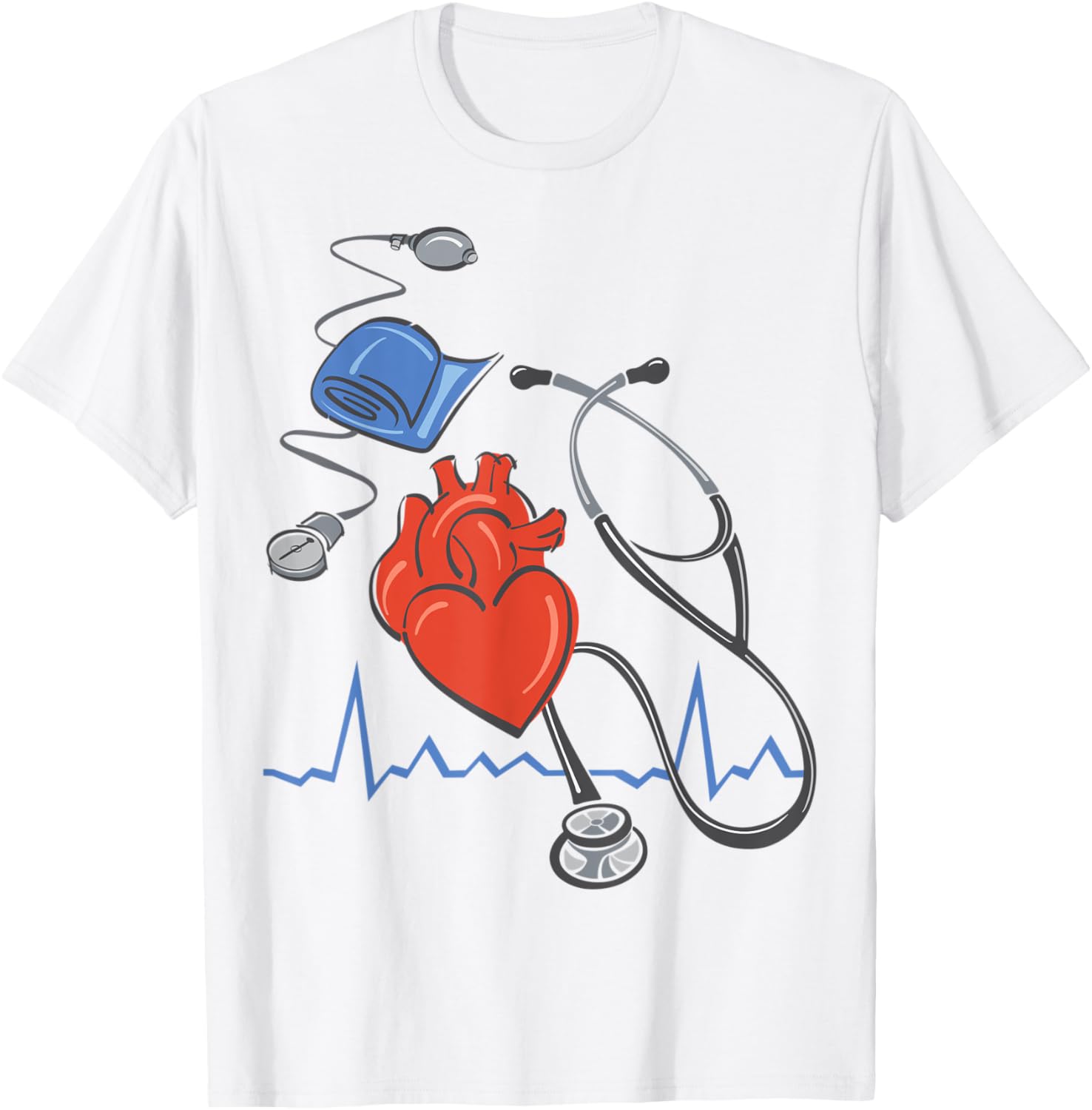 Heart Health Care Cardiology Stethoscope EKG Doctor MD Nurse T-Shirt ...