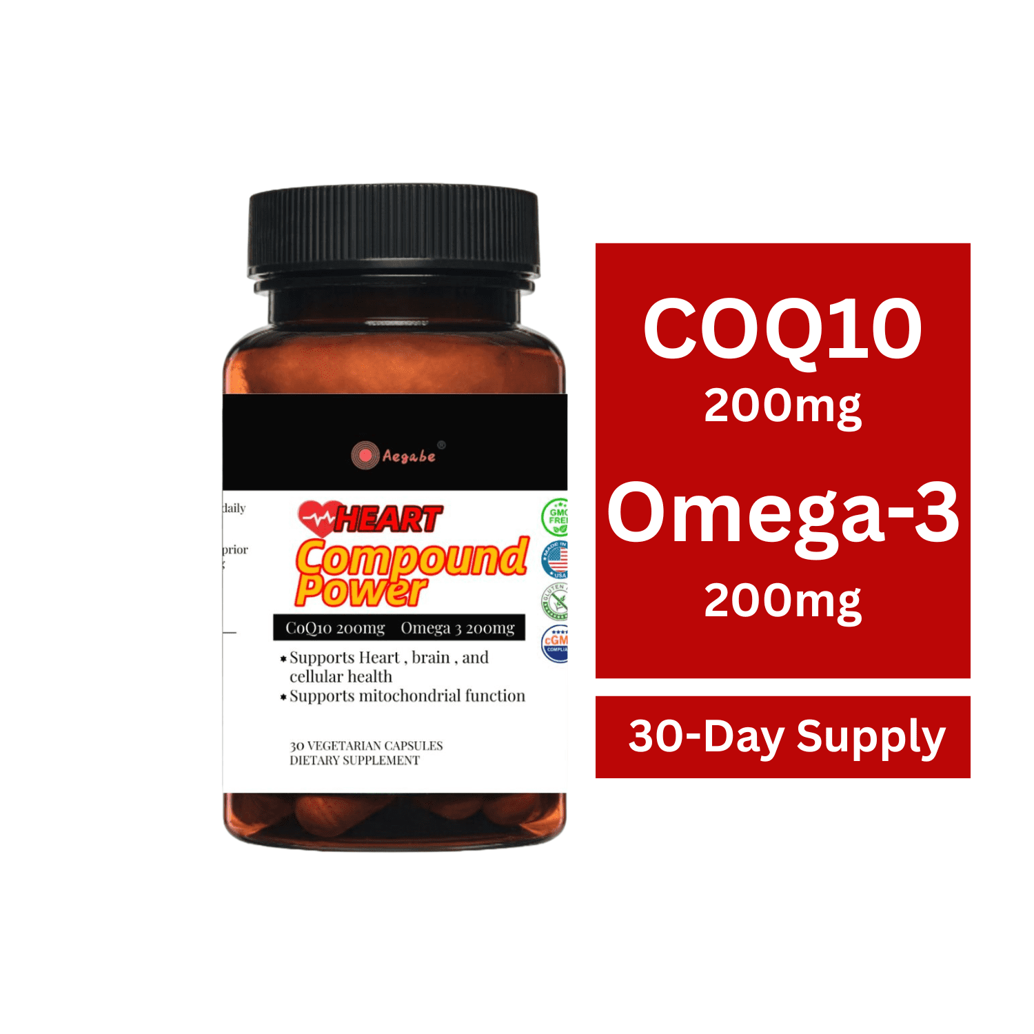 Aegabe Heart Health Supplements,High Strength CoQ10 200mg & Omega-3 ...