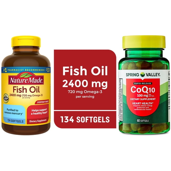 Heart Health Support Bundle: Nature Made Fish Oil 2400mg Softgels 134 ...