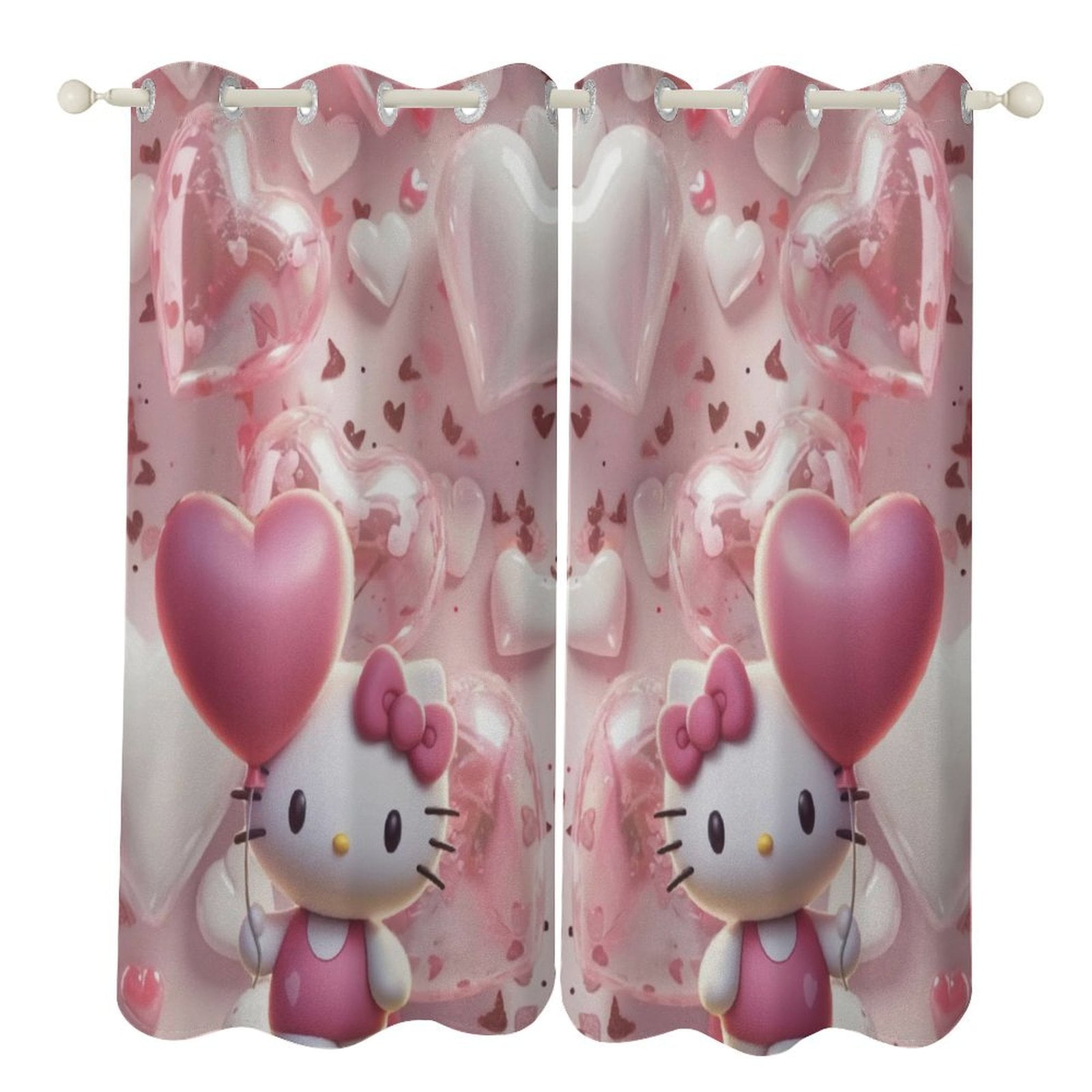 Heart Hello Kitty Kids Curtains 52 X 72 Inch,Cartoon Blackout Curtains ...