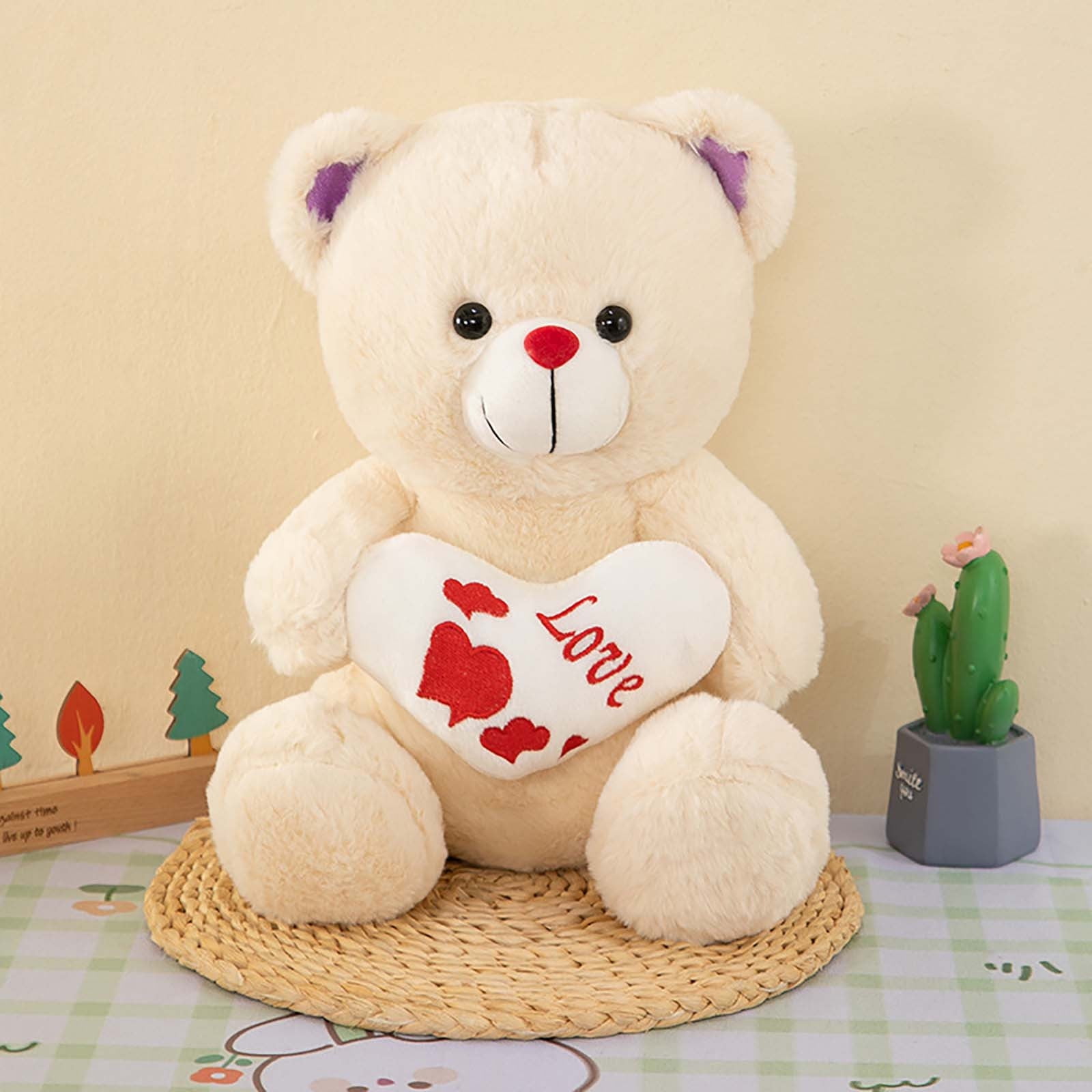 Heart Holding Bear Plush, Soft Stuffed Animal Toy, Cute Cuddly Teddy ...