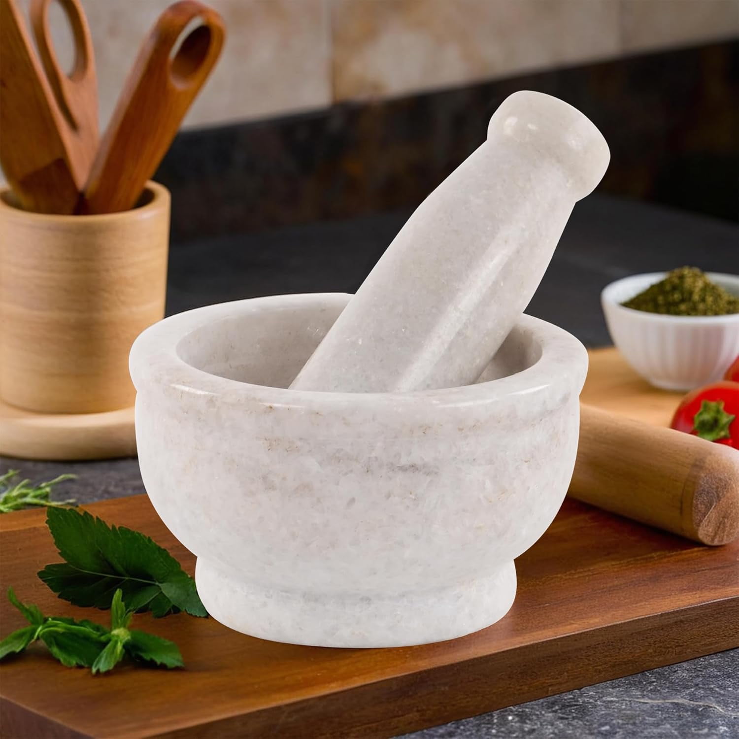 Heart Home 5 Inch Marble Granite Imam Dasta Mortar and Pestle Set Spice ...