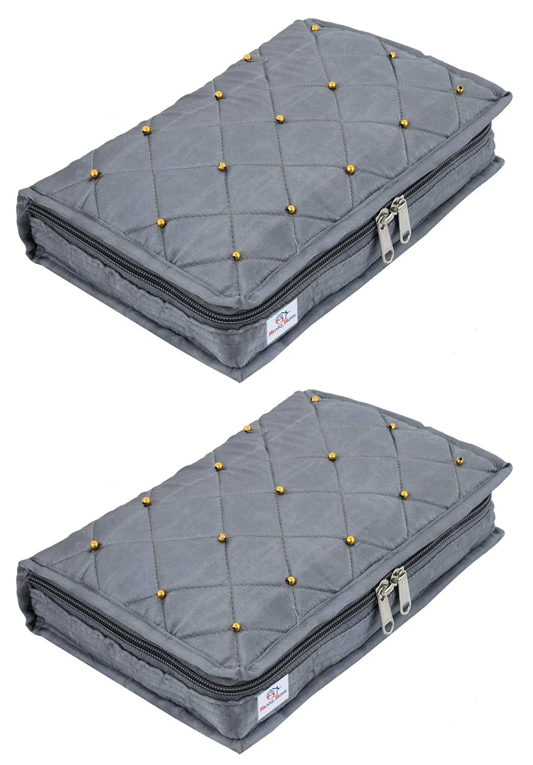 Heart Home Beads Heavy Quilted Satin Jewellery cum Makeup Kit GreyPack ...