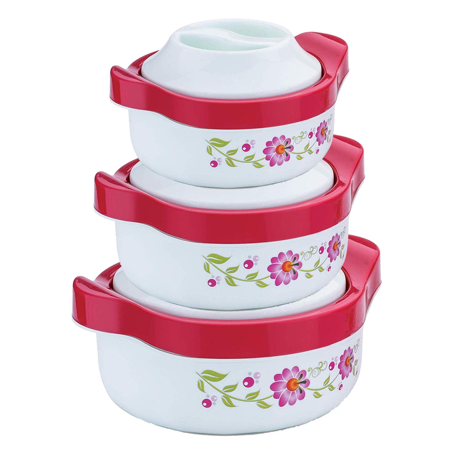 Heart Home Floral Design Plastic Insulated Steel Casseroles Set of 3 ...