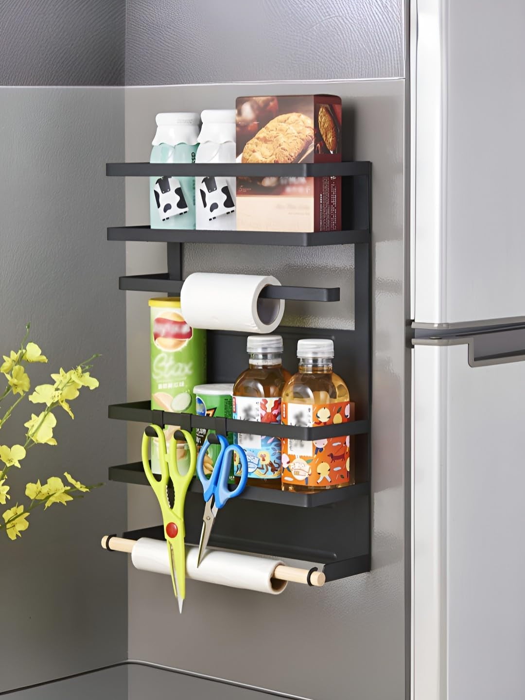 Heart Home Multi Storage 2 Tier Iron Fridge Side Rack with 2 ...