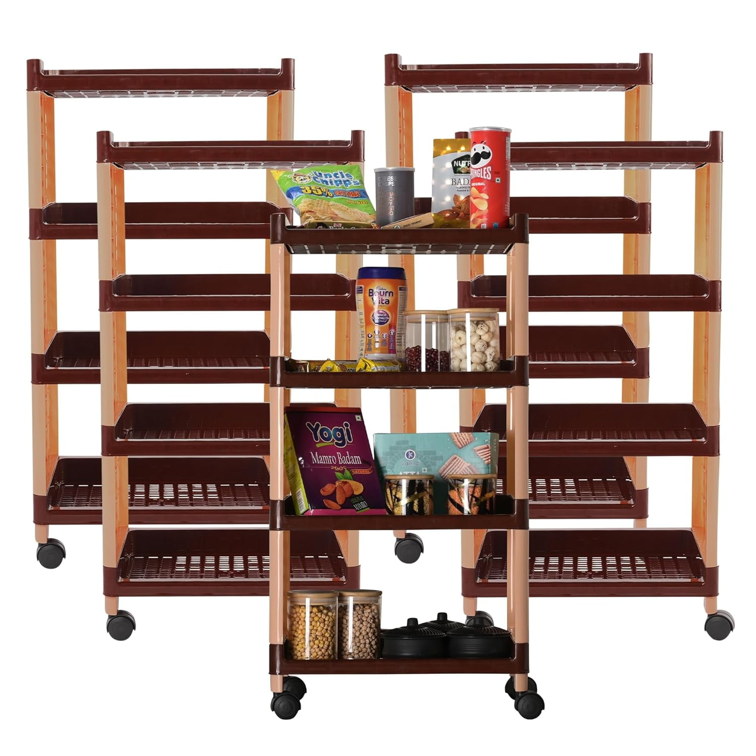 Heart Home Pack of 5 Storage Rack with Wheels 4Layer Storage Rack for ...