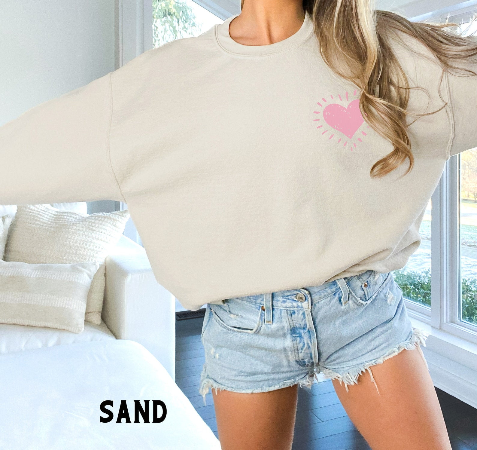 Heart Hoodie, Pocket Heart Sweatshirt, Hand Drawn Heart Crewneck, Cute ...