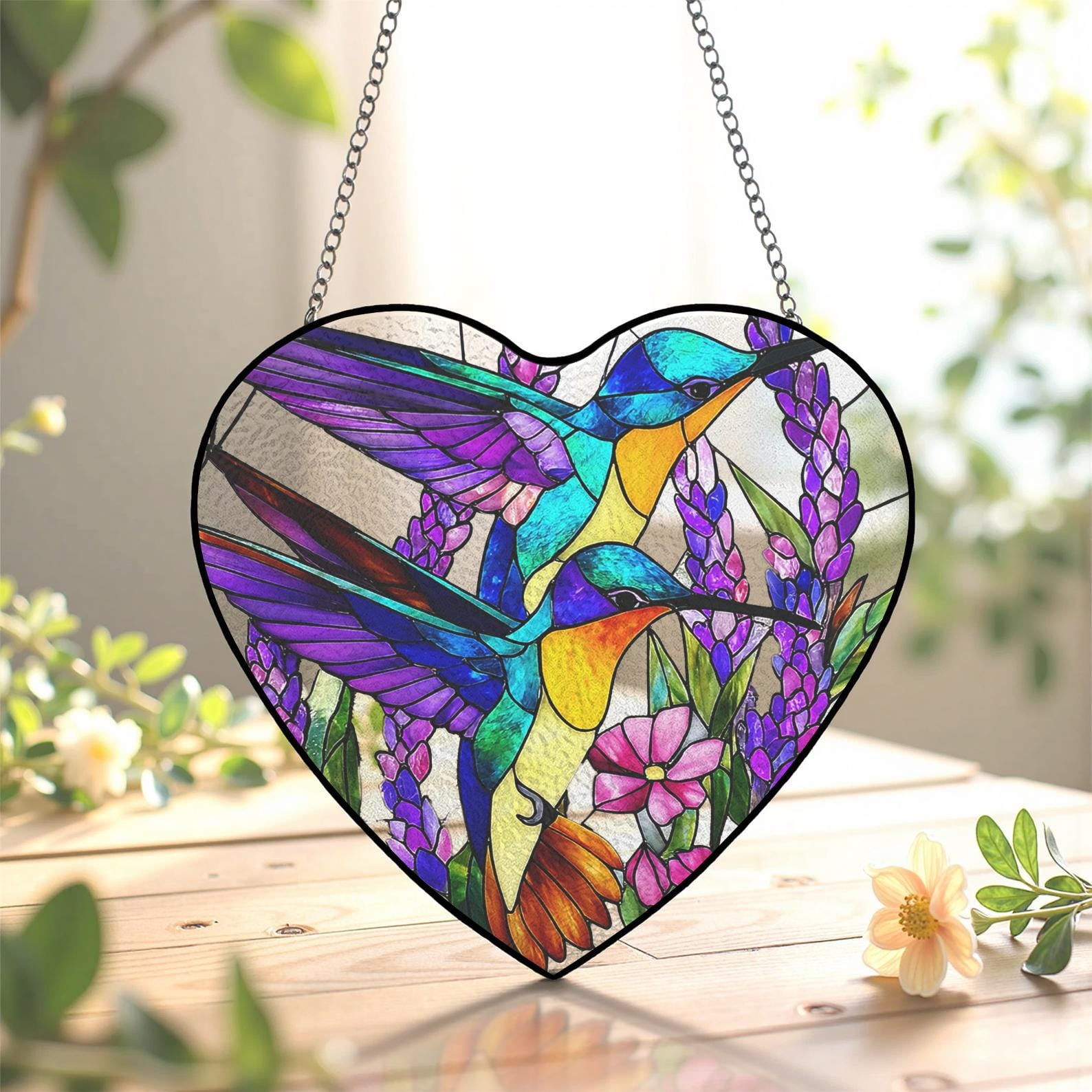 Heart Hummingbird and Lavender Water Ripple Acrylic Sun Catchers, Bird ...