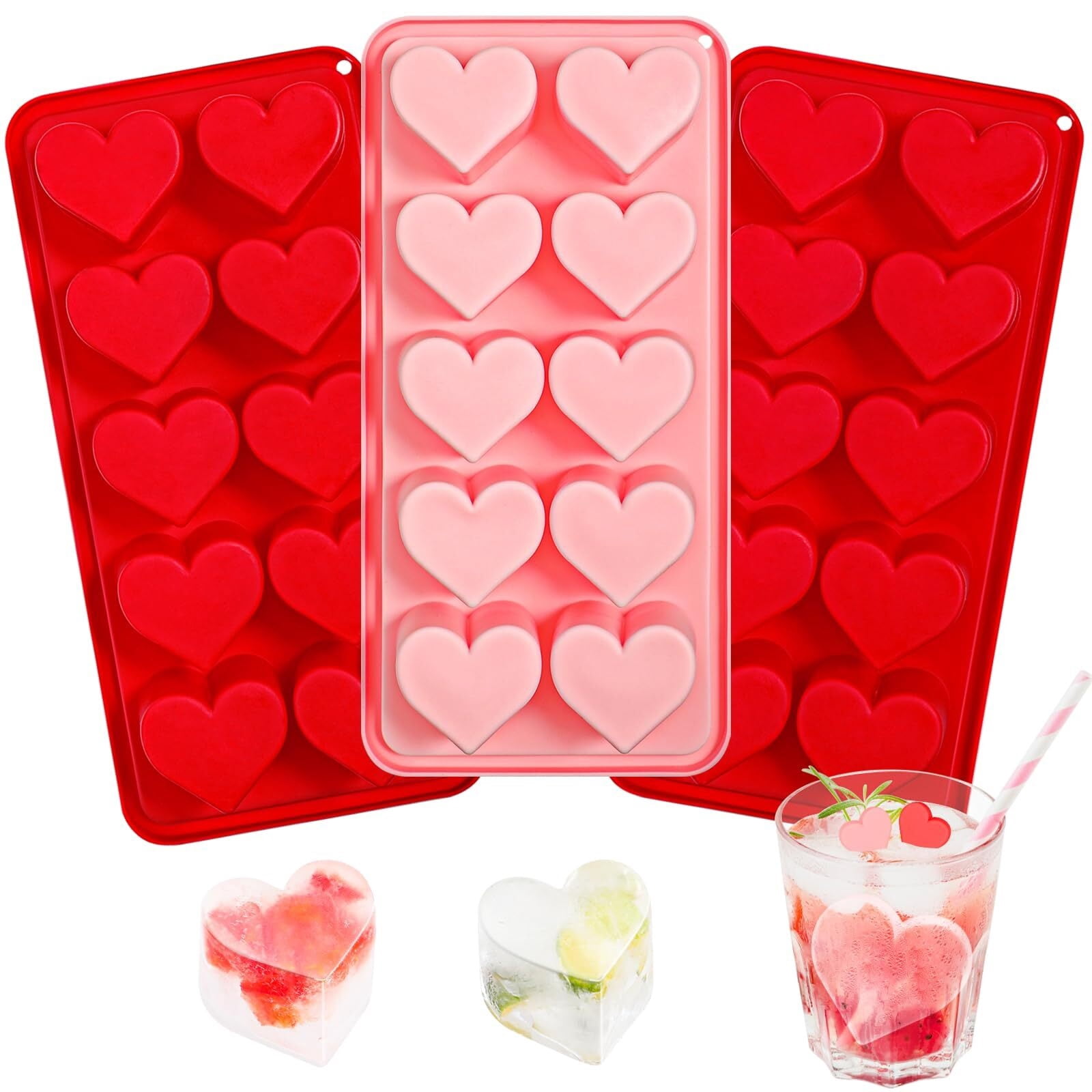 Heart Ice Cube Molds, 10-Cavity Heart Shaped Silicone Molds for ...