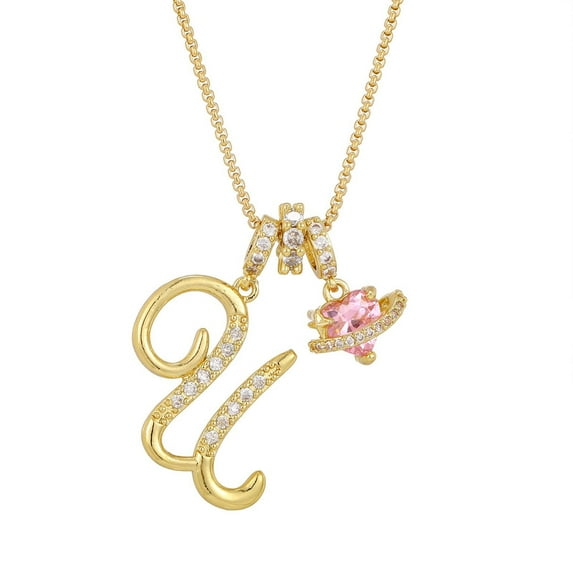Heart Initial Necklace,3-Circle Pink Heart-Shaped Diamond-Encrusted ...