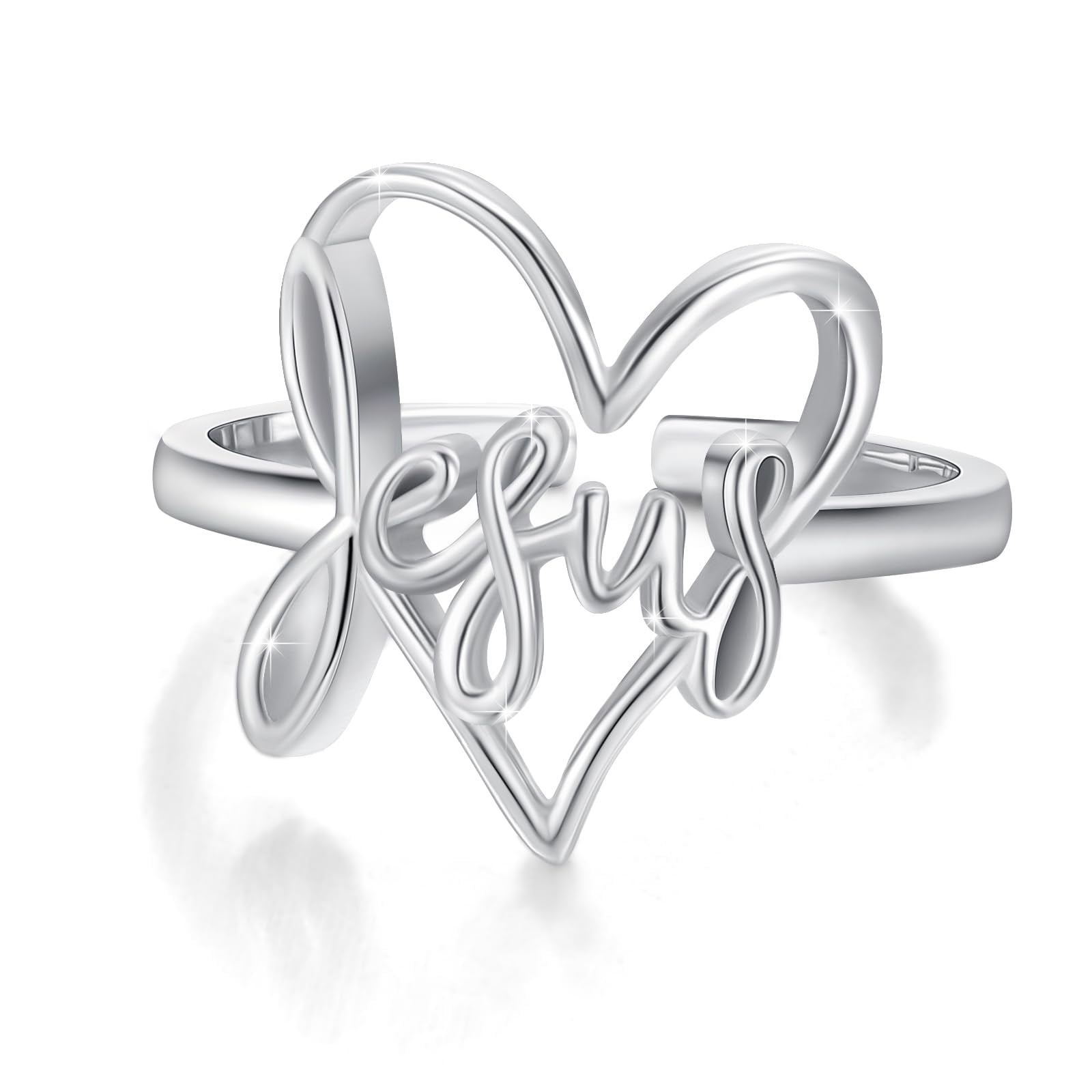 Heart Jesus Ring, Sterling Silver AdjuHstable Religious Christian ...