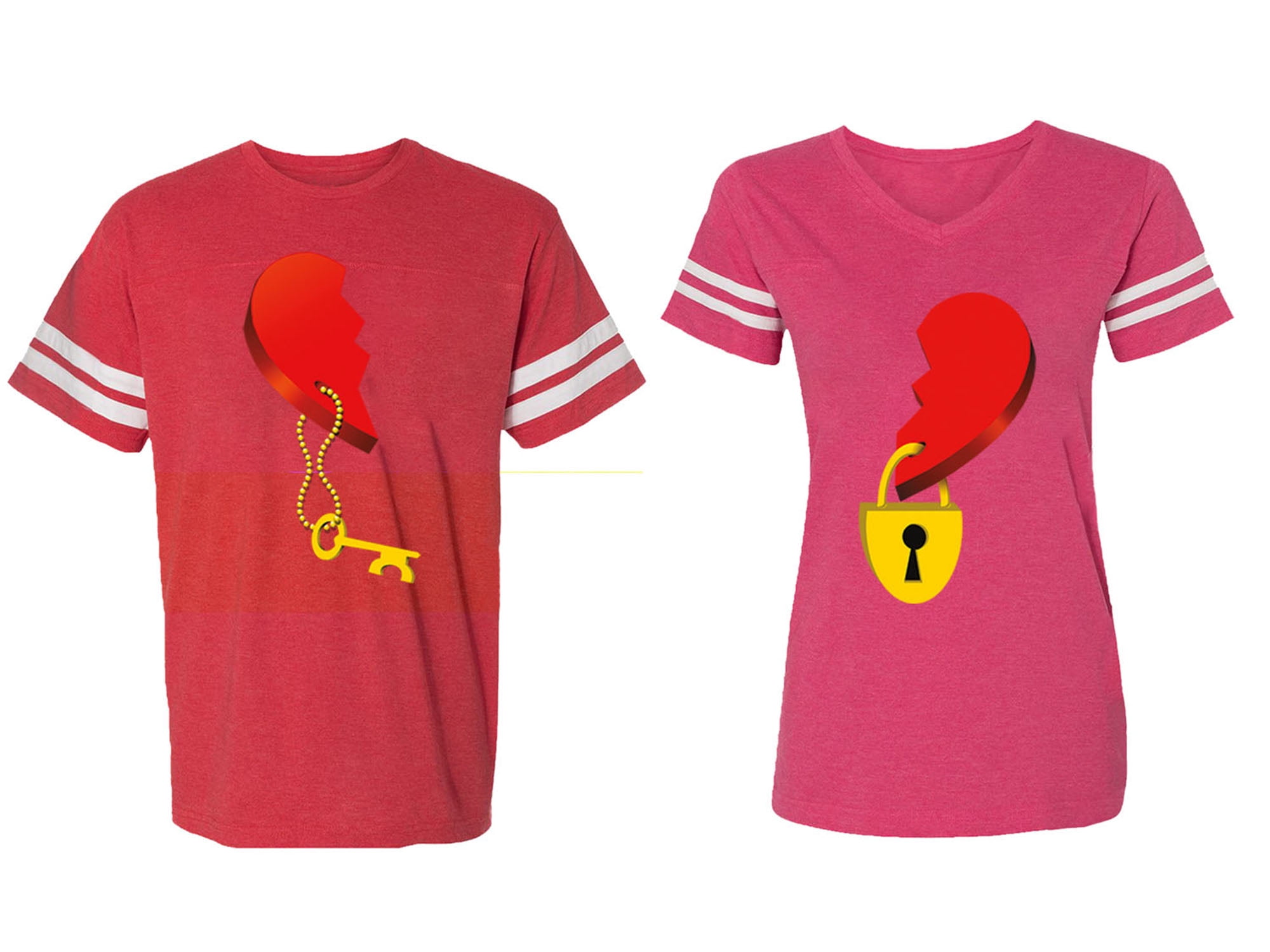 Heart Key Lock Matching Couple Cotton Jerseys (Men Red / Women Pink ...