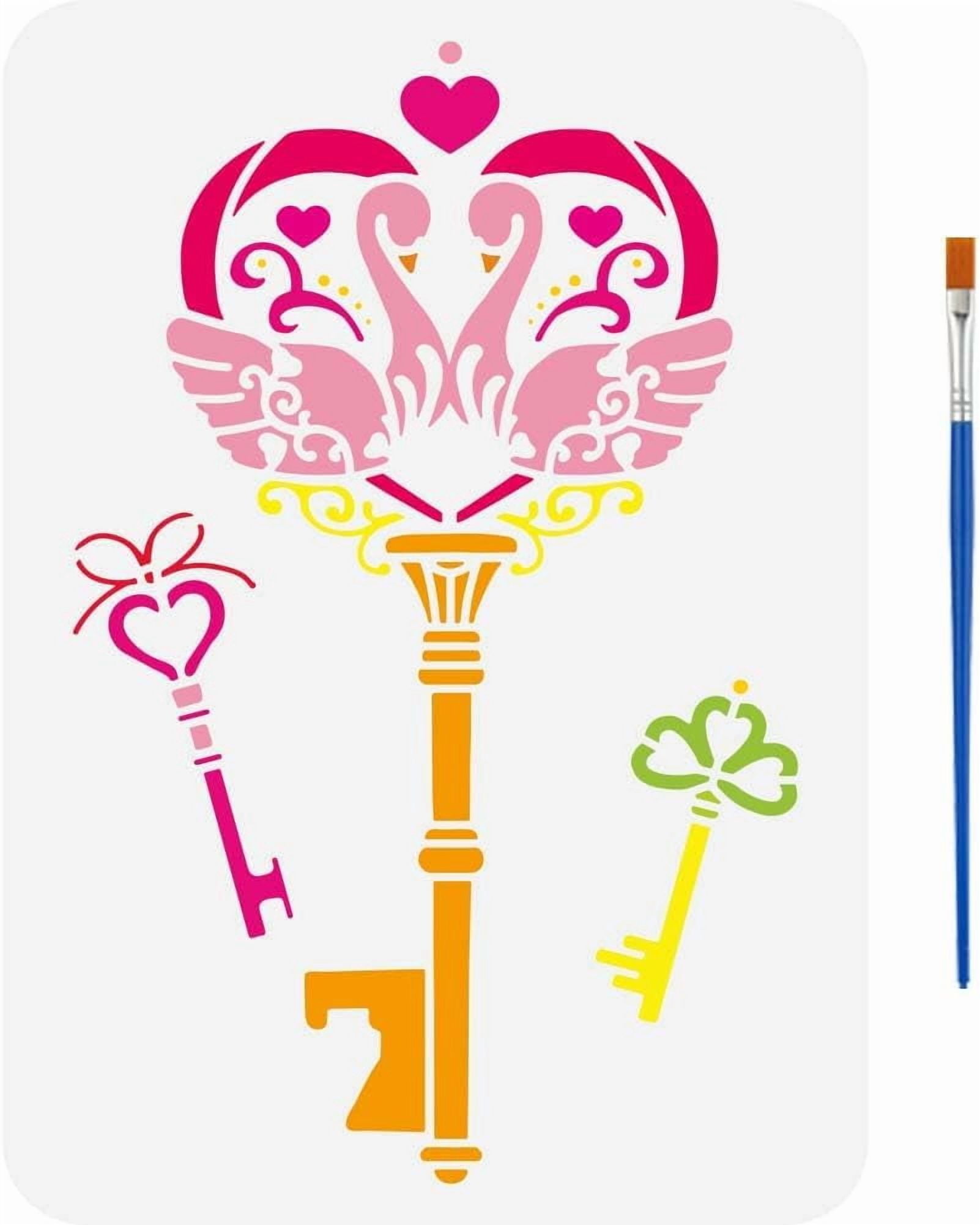 Heart Key Stencil 11.7x8.3 Inch Swan Stencil with a Paint Brush Love ...