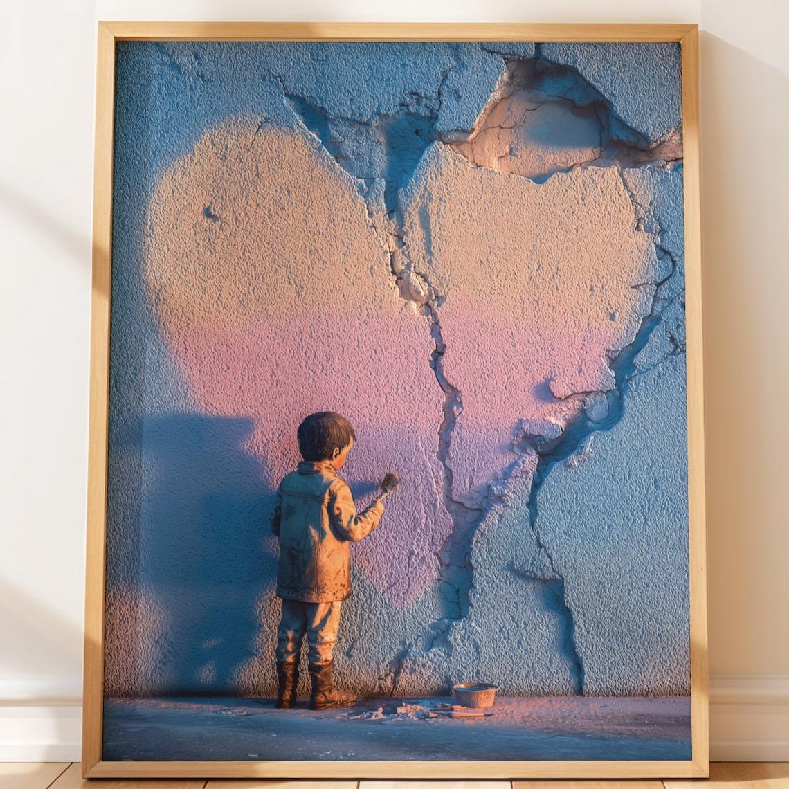 Heart Kids Street Art Child Silhouette Pastel Nursery Decor Unframed ...