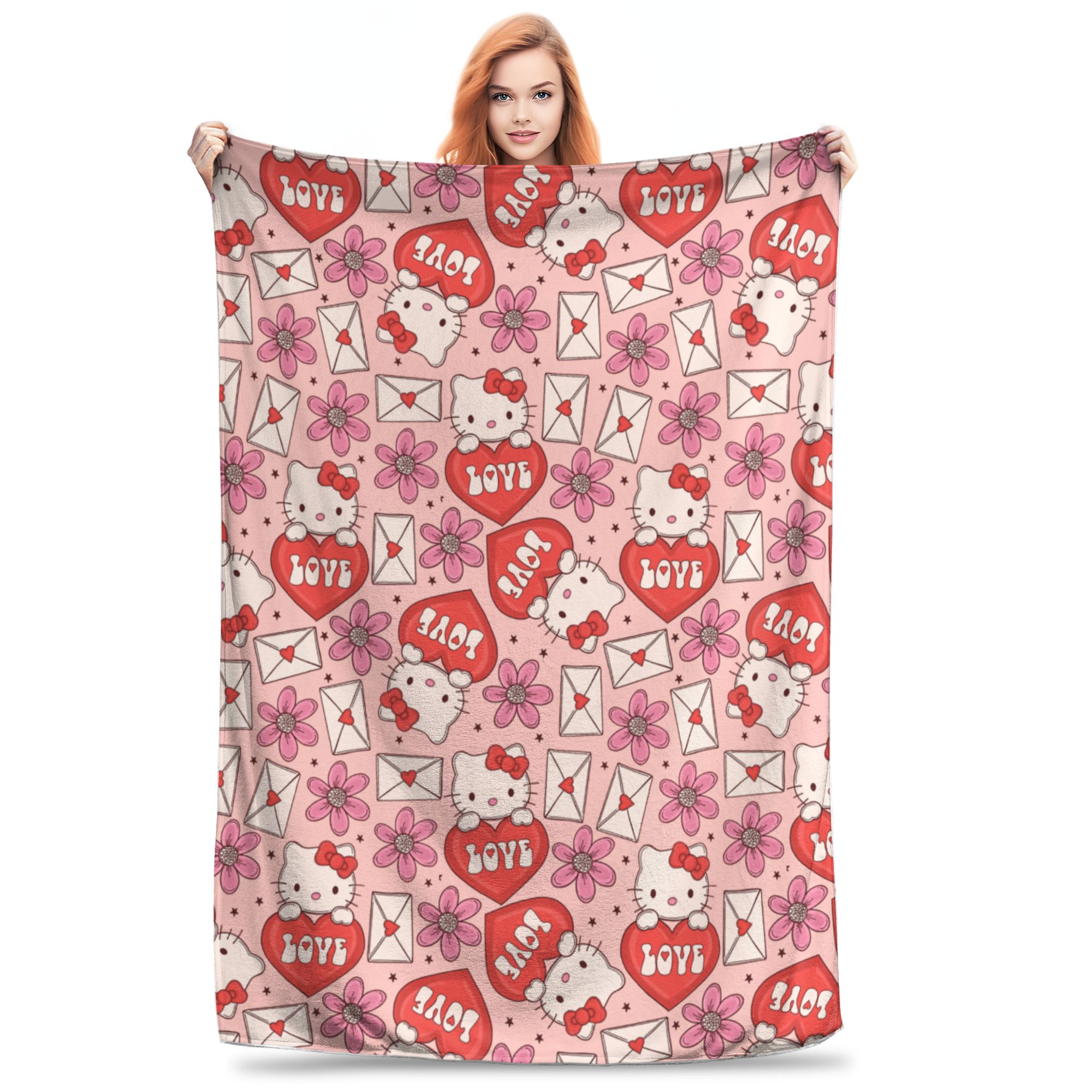 Heart Letter Hello Kitty Blanket for Couch Bed Throw Blanket, Aesthetic ...
