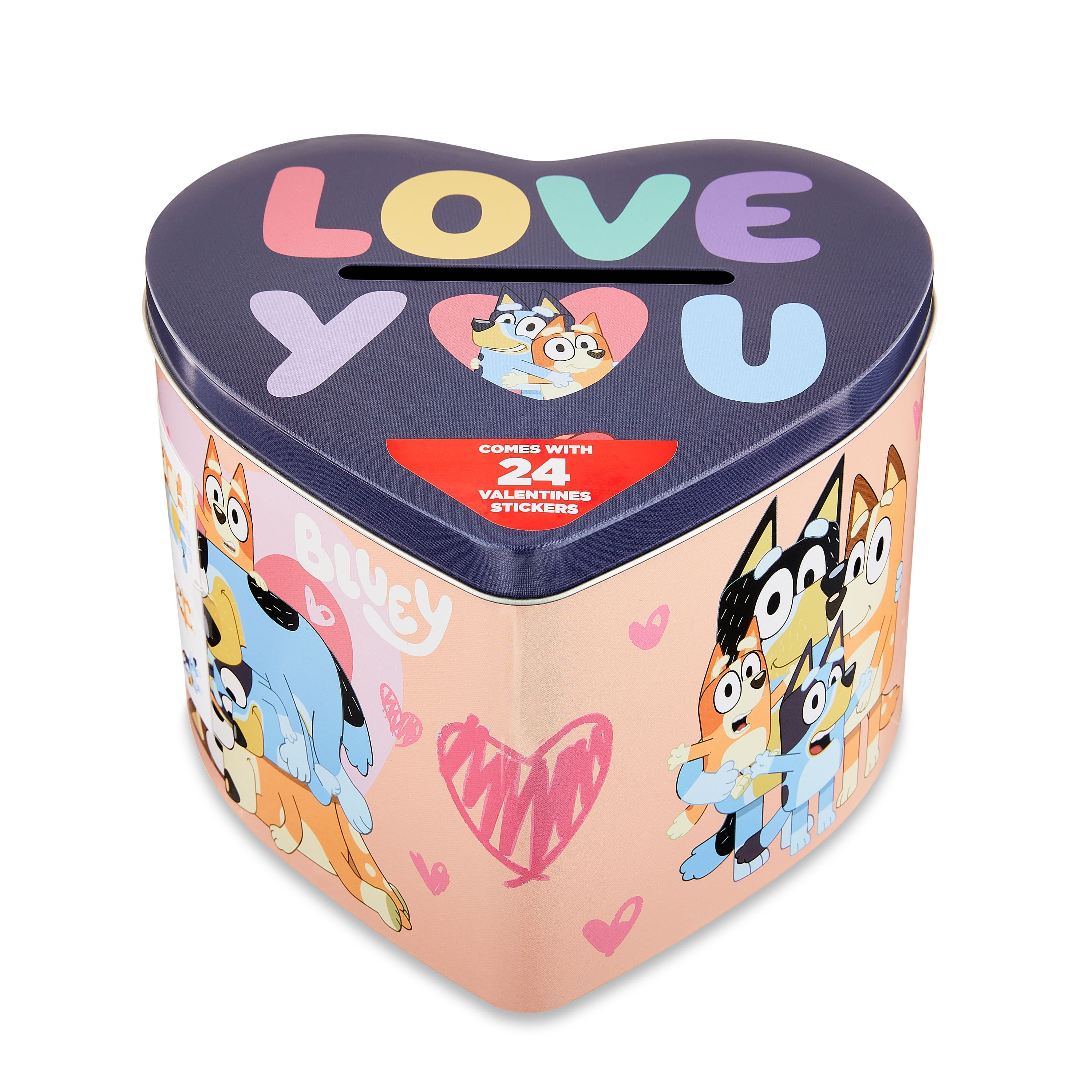 Bluey Heart Shaped Licensed Tin Mailbox for Kids - Valentine Metal Box ...