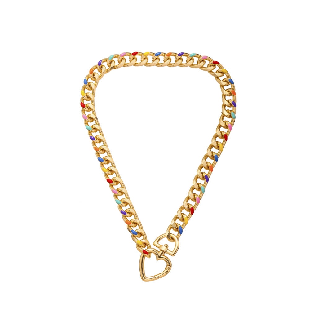Heart Lock Rainbow Oil Dripping Necklace - Creative Personalized Women ...