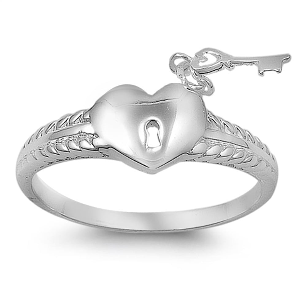 Heart Lock and Key Purity Promise Ring .925 Sterling Silver Band ...