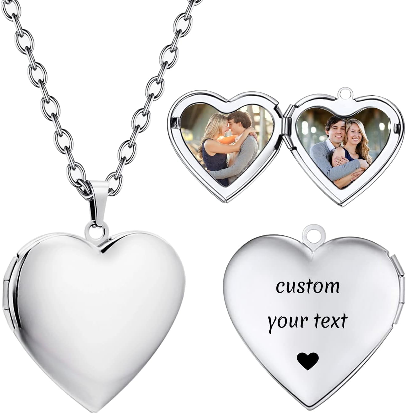Heart Locket Necklace That Holds Pictures Silver Locket Necklace Custom ...