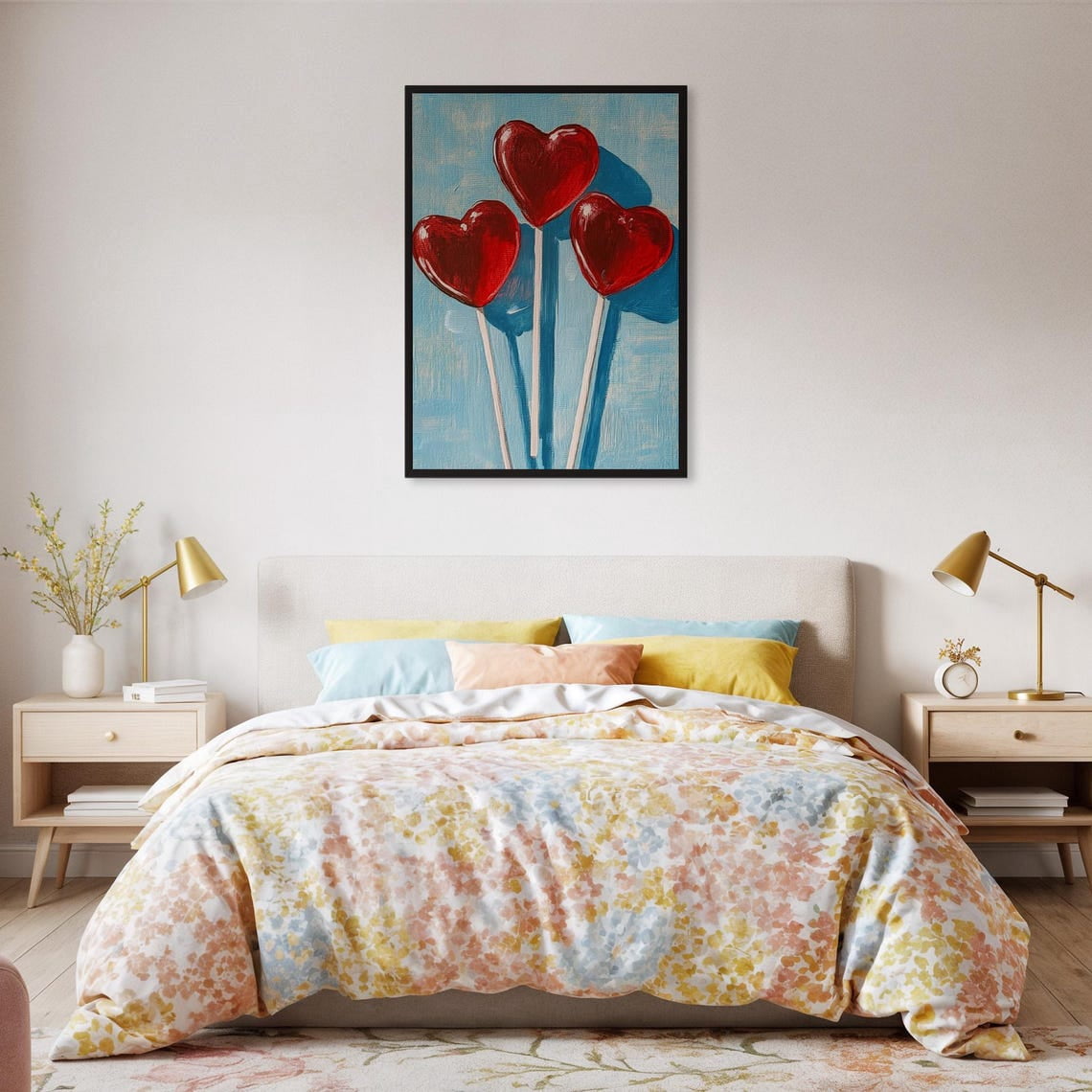 Heart Lollipop Art Poster Red Candy Pop With Blue Background Sweet ...