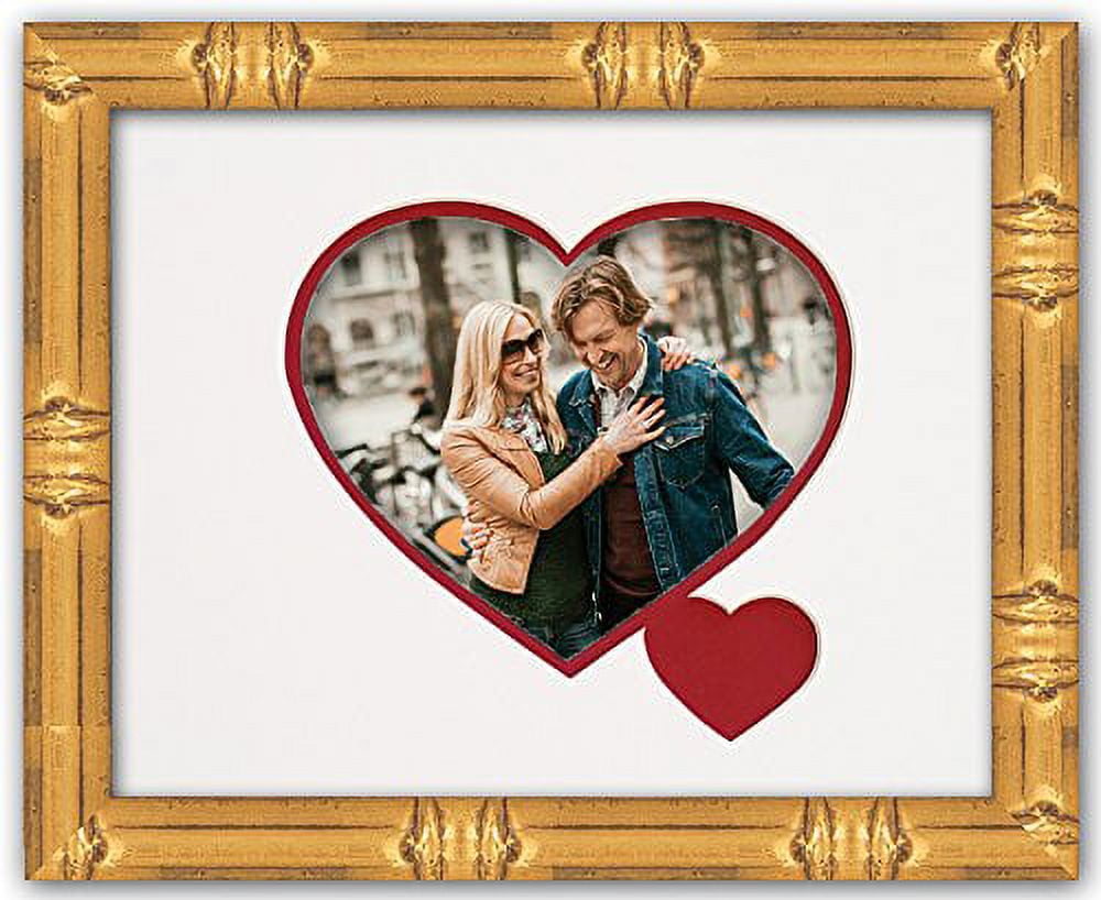 Heart & Love Gold Wood Picture Frame With Heart Double Mat for 4x6 ...