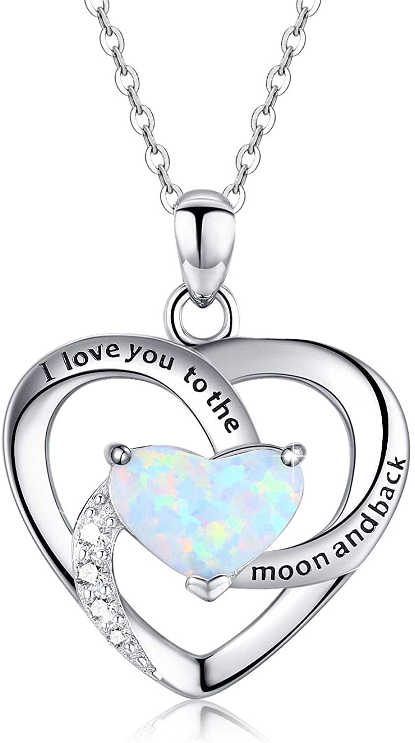 Heart Love Necklace - S925 Sterling Silver Pendant, I Love You to The Moon and Back Jewelry for ...