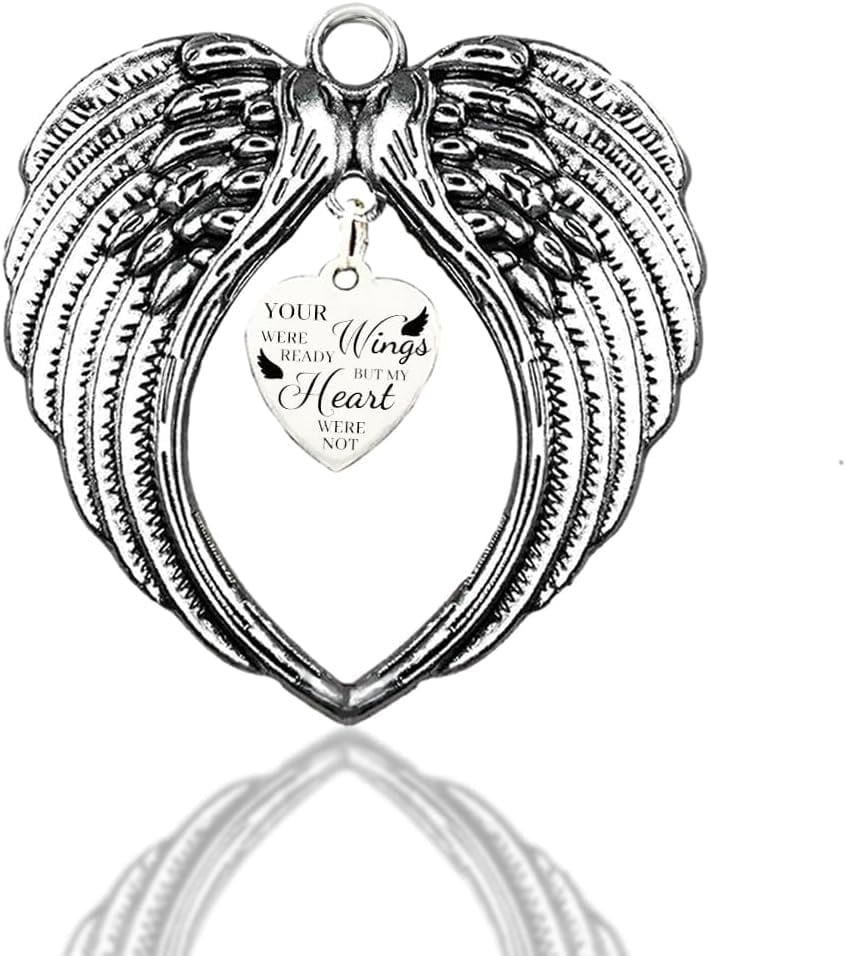 Heart Memorial Hanging Ornaments Angel Wings Style Sympathy Gift Alloy ...