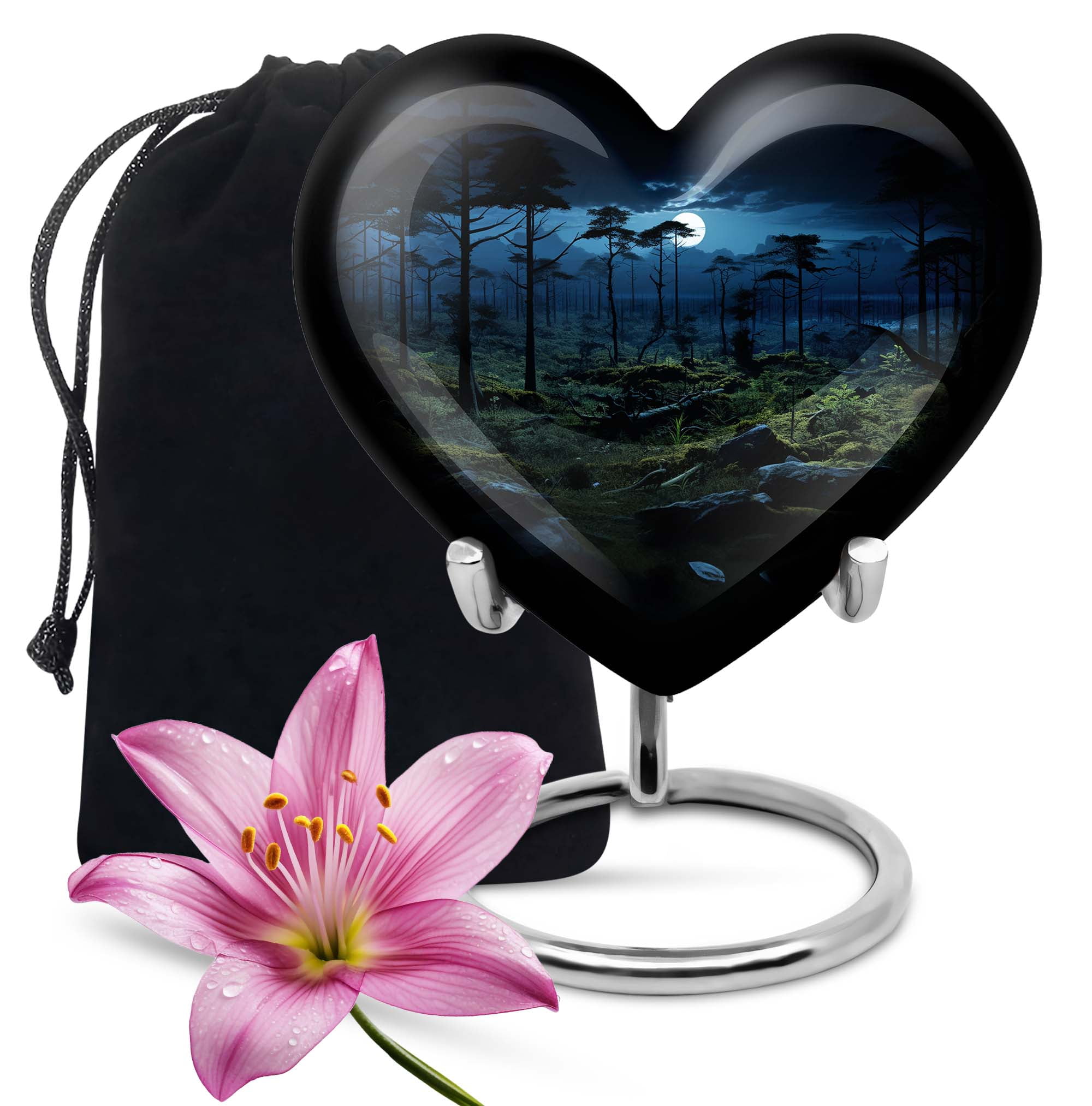 Heart Memorial Urn Male & Female, Moonlit Forest Urns For Adult Ashes ...