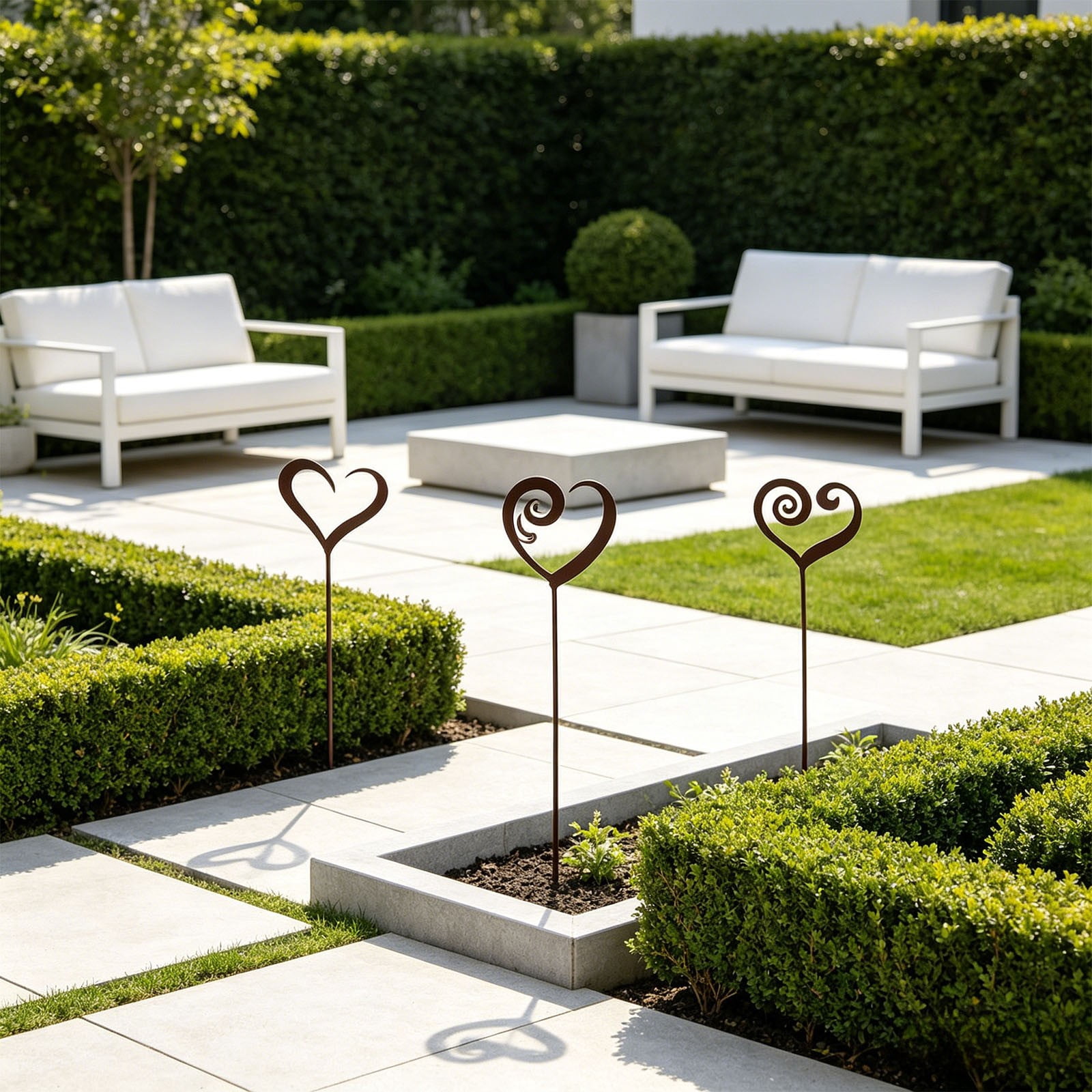 Heart Metal Garden Stakes Set of 3 Rustic Yard Art Decorative Plant ...