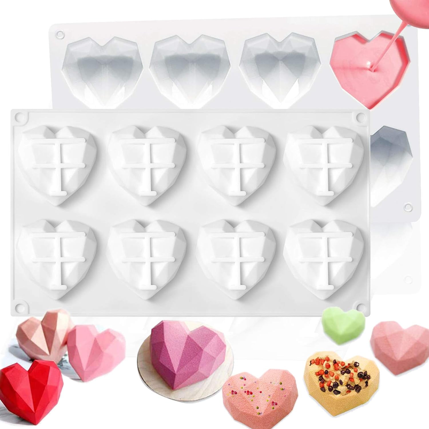 Heart Molds for Chocolate 8.7 Inch large Silicone Cake Mold, 2 PC ...