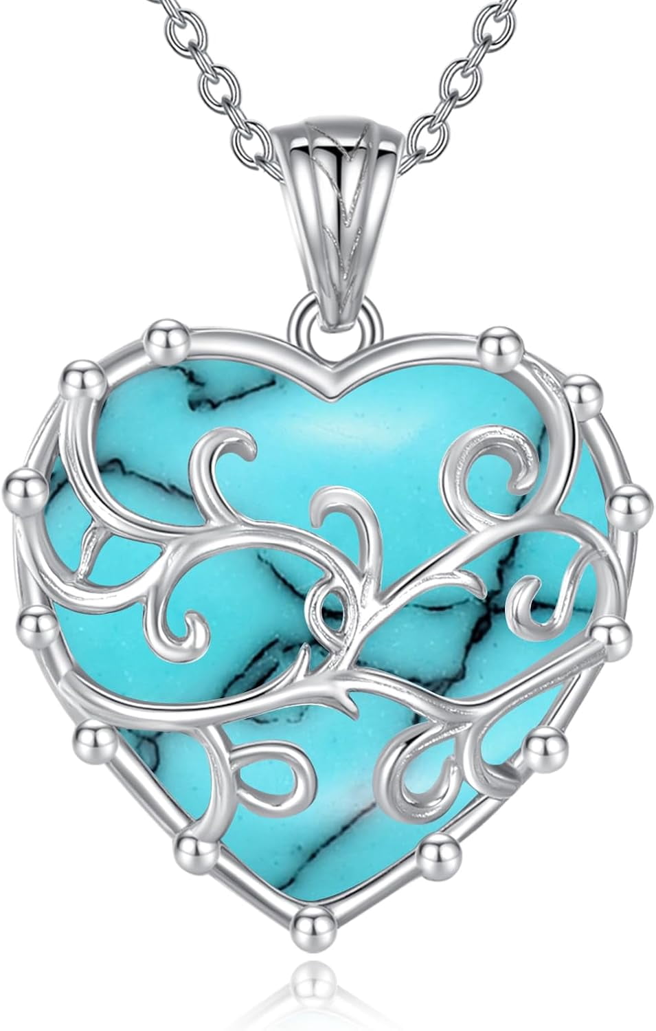 Heart Moonstone/Turquoise Necklace 925 Sterling Silver Moonston Pendent ...