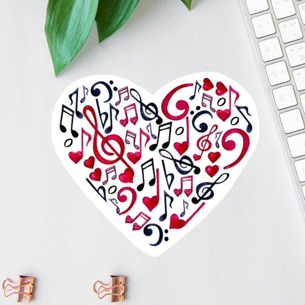 Heart Music Sticker, Music Lover Sticker, Music Sticker, Valentine'S ...
