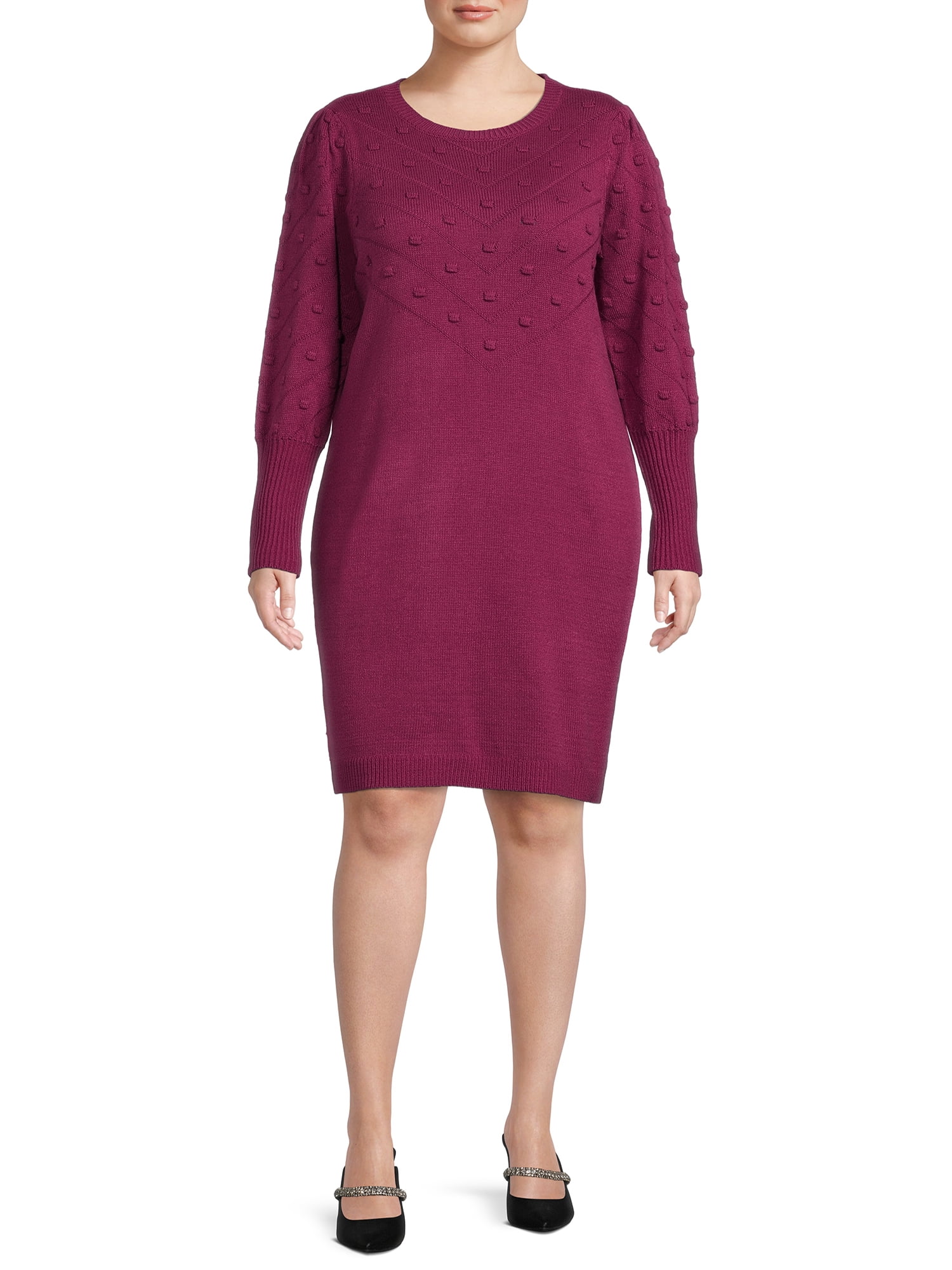 Heart N Crush Women’s Plus Size Bobble Sweater Dress with Long Sleeves ...