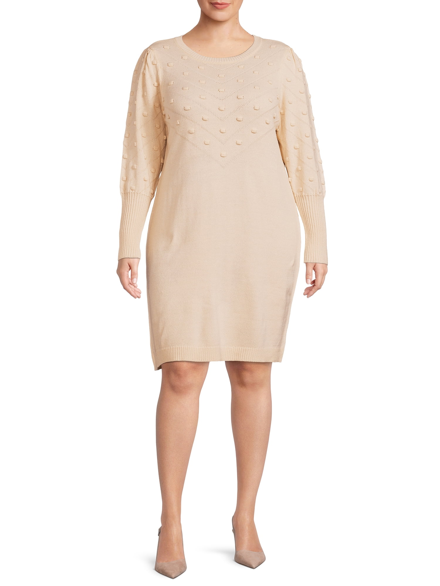 Heart N Crush Women’s Plus Size Bobble Sweater Dress with Long Sleeves ...
