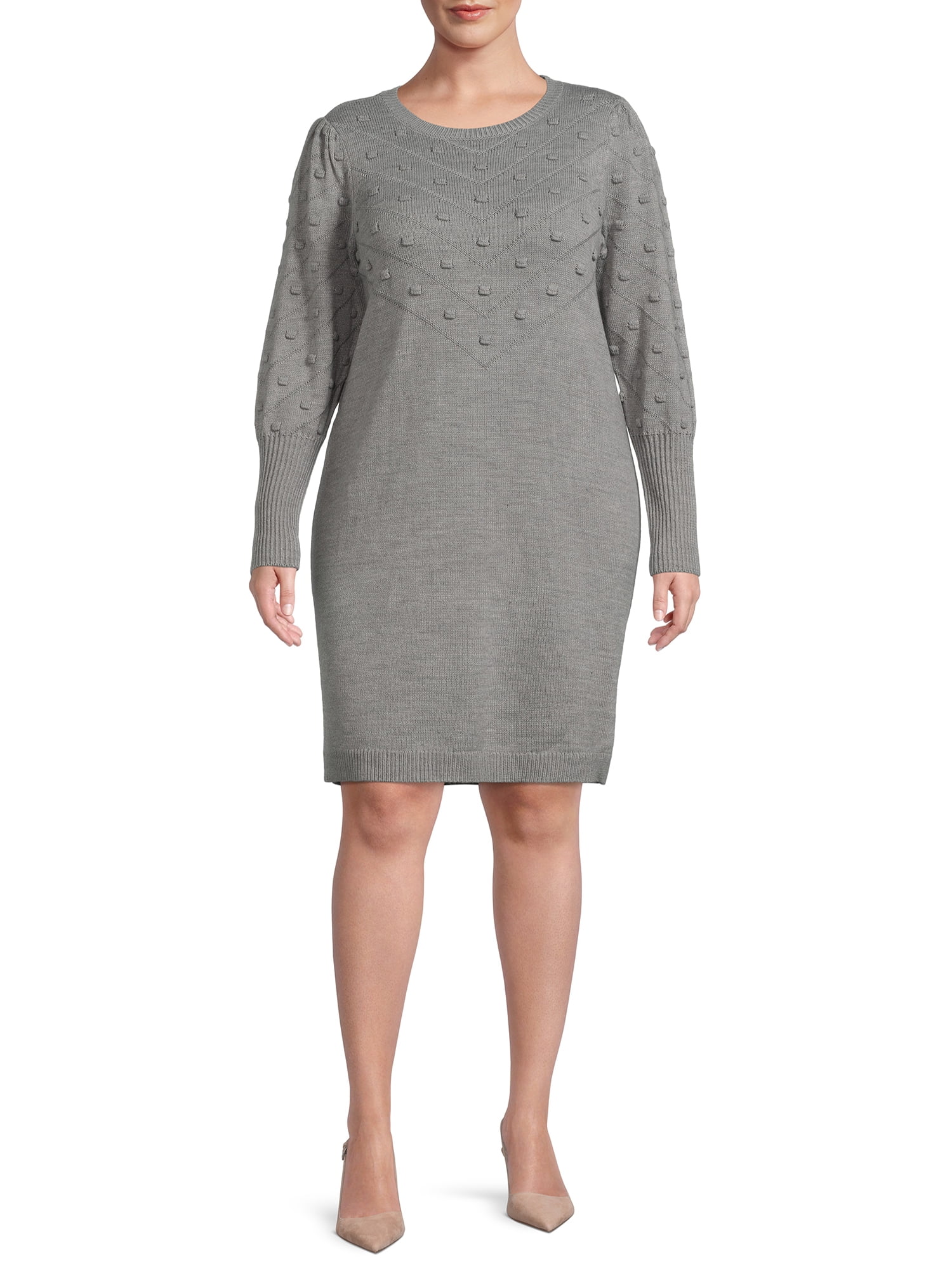 Heart N Crush Women’s Plus Size Bobble Sweater Dress with Long Sleeves ...