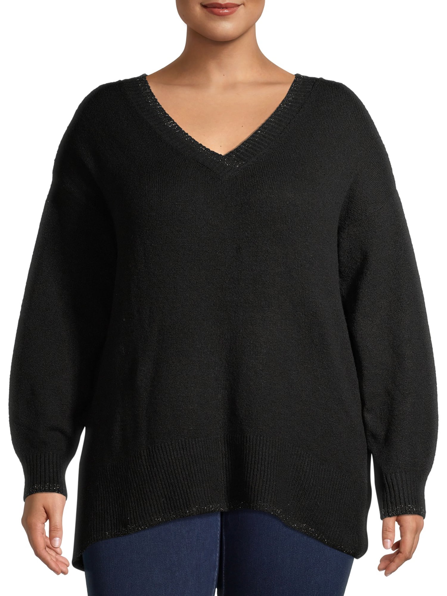 Heart N' Crush Women's Plus Size V Neck Dropped Shoulder Sweater with ...
