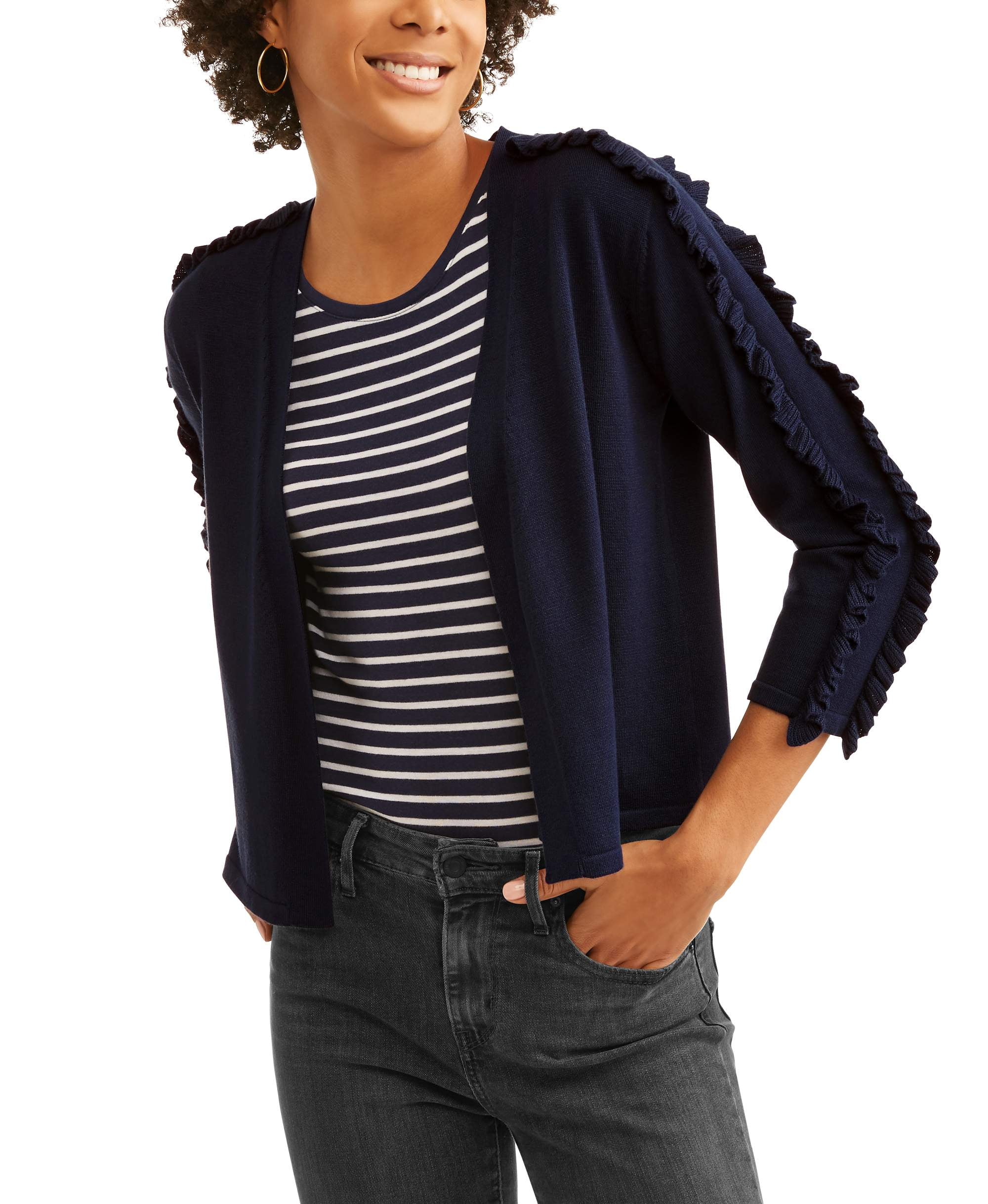 Heart N Crush Women's Ruffle Trim Cardig - Walmart.com